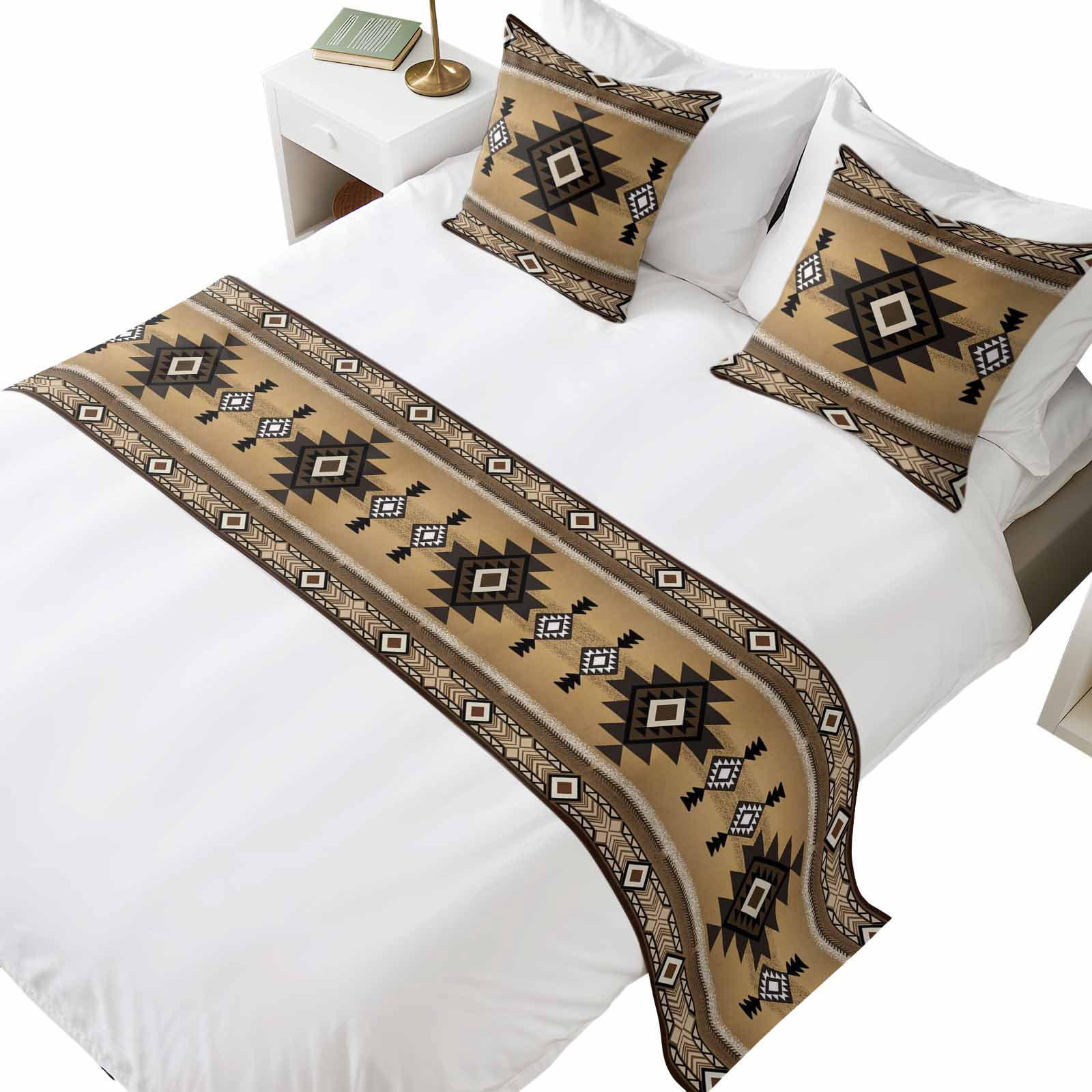 Bed Runner for King Size Bed, Brown Southwest 3 Pcs Bedding Runner Set ...