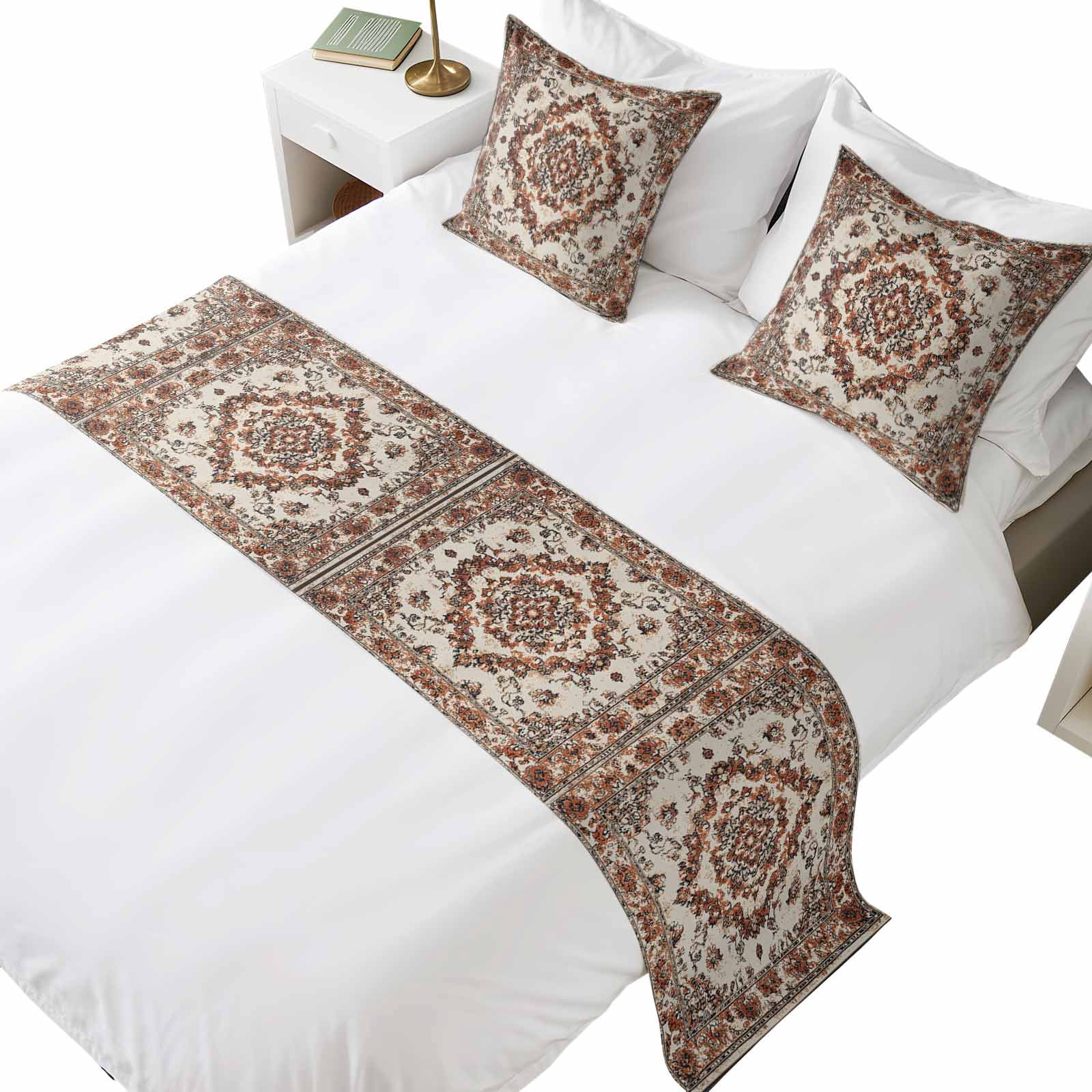 Bed Runner for King Size Bed, Burnt Orange Boho 3 Pcs Bedding Runner ...