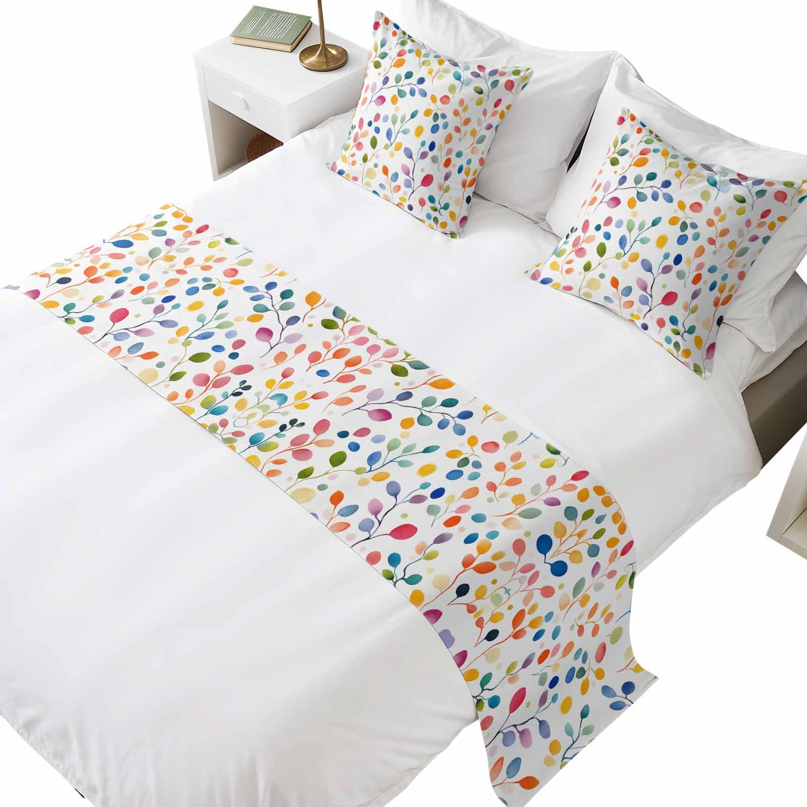 Bed Runner for King Size Bed, Colorful Leaves 3 Pcs Bedding Runner Set ...