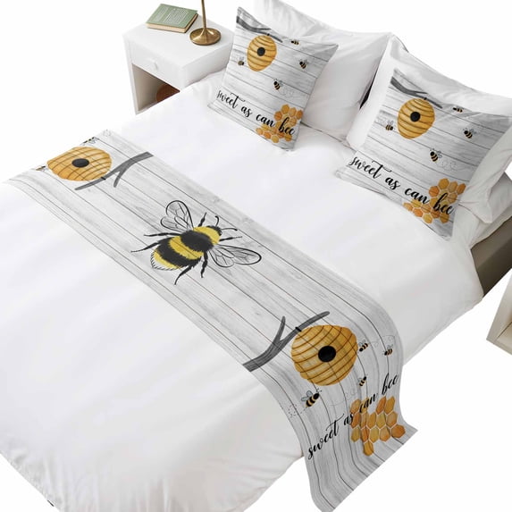 Bed Runner for King Size Bed, Farmhouse Bee 3 Pcs Bedding Runner Set ...