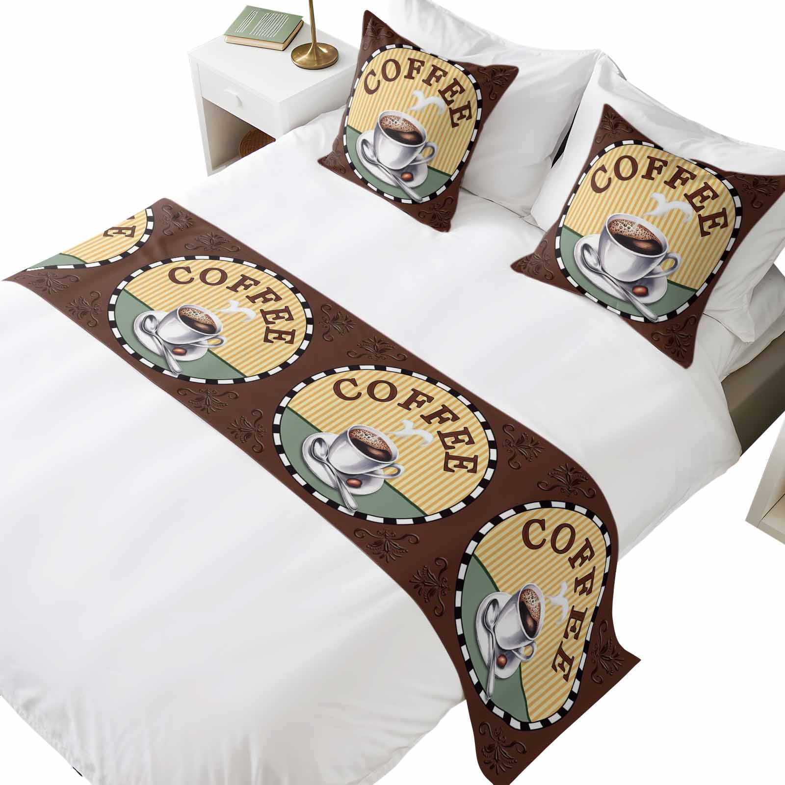 Bed Runner for King Size Bed, Farmhouse Coffee 3 Pcs Bedding Runner Set ...