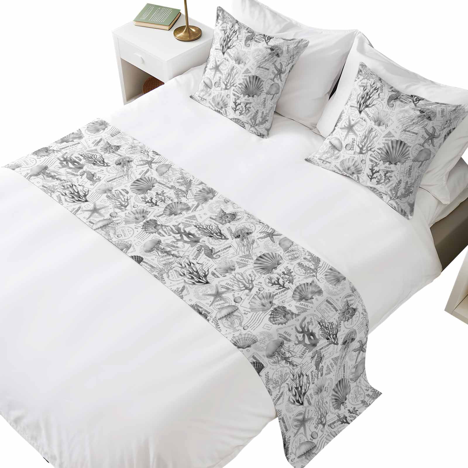 Bed Runner for King Size Bed, Grey Coastal 3 Pcs Bedding Runner Set - 1 ...