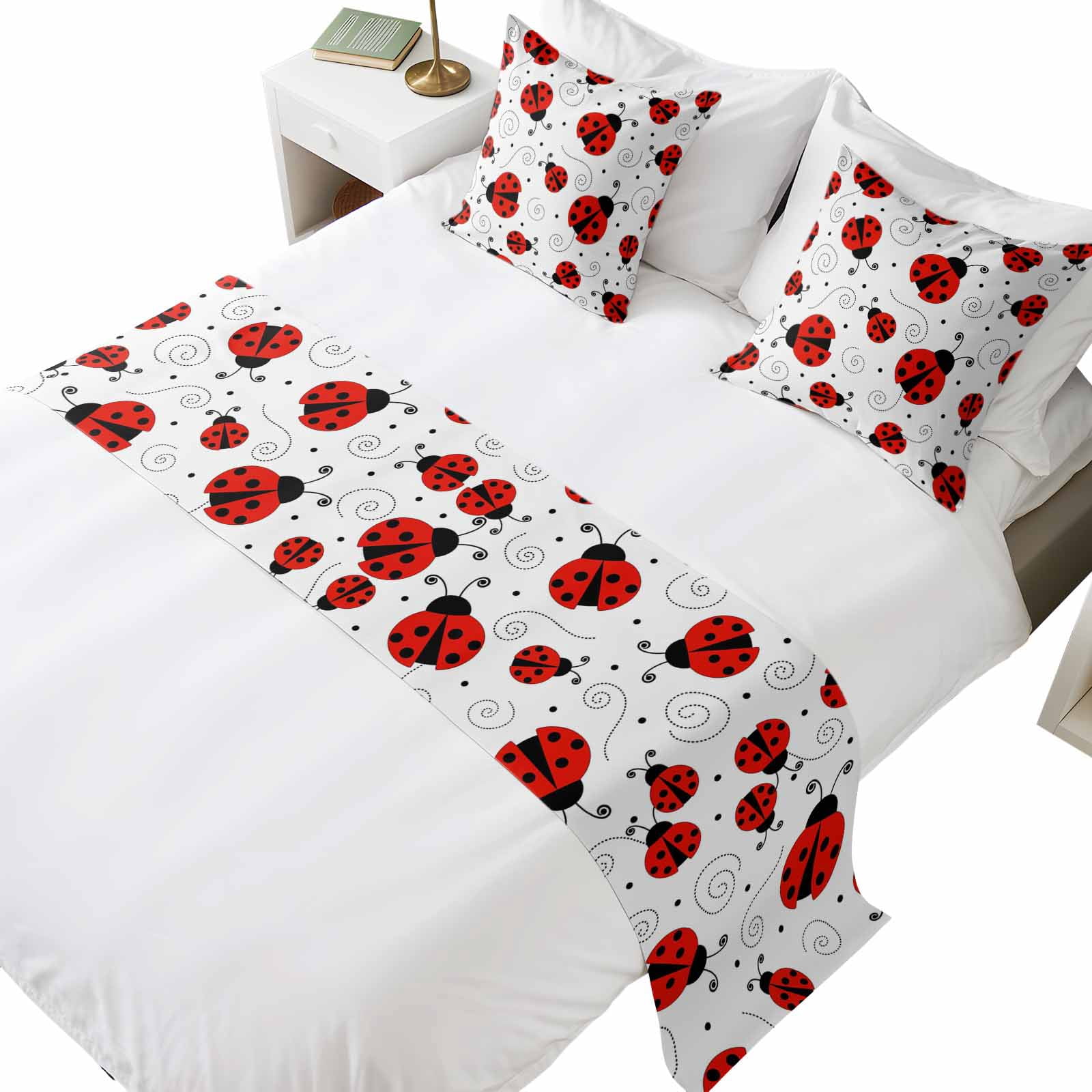Bed Runner for King Size Bed, Ladybug 3 Pcs Bedding Runner Set - 1 ...