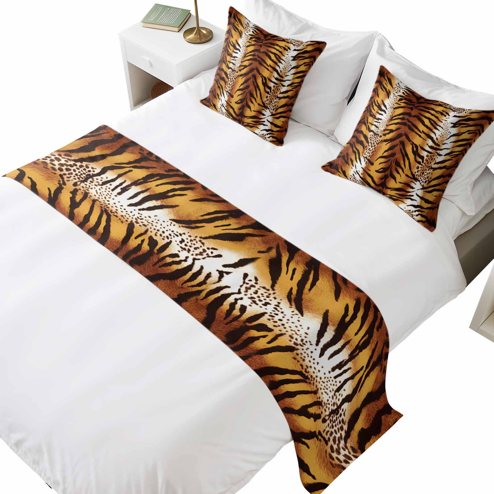 Bed Runner for King Size Bed, Leopard Stripes 3 Pcs Bedding Runner Set ...