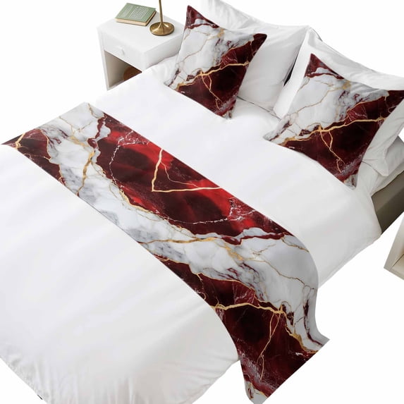 Bed Runner for King Size Bed, Marble Red 3 Pcs Bedding Runner Set - 1 ...