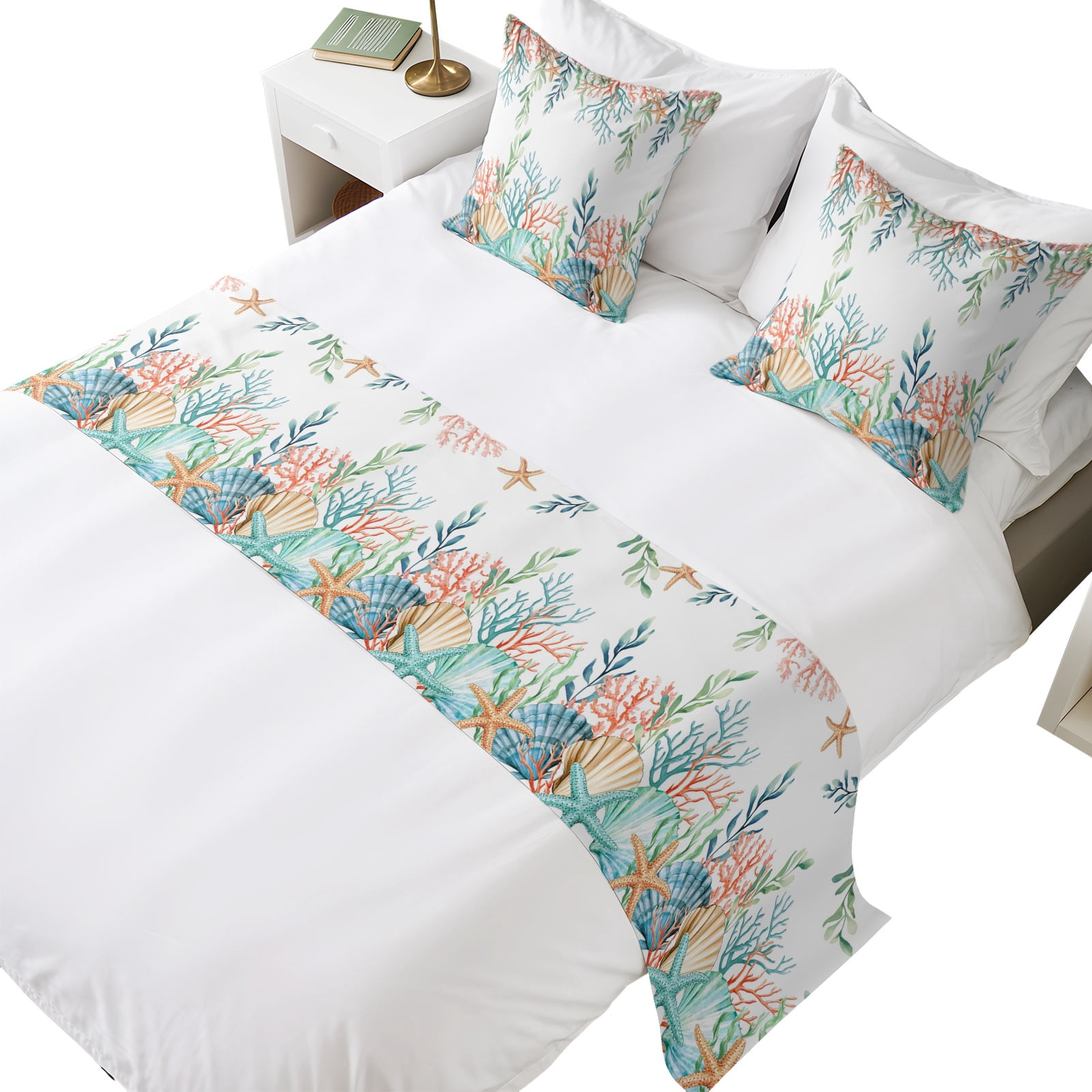 Bed Runner for King Size Bed, Marine Life 3 Pcs Bedding Runner Set - 1 ...