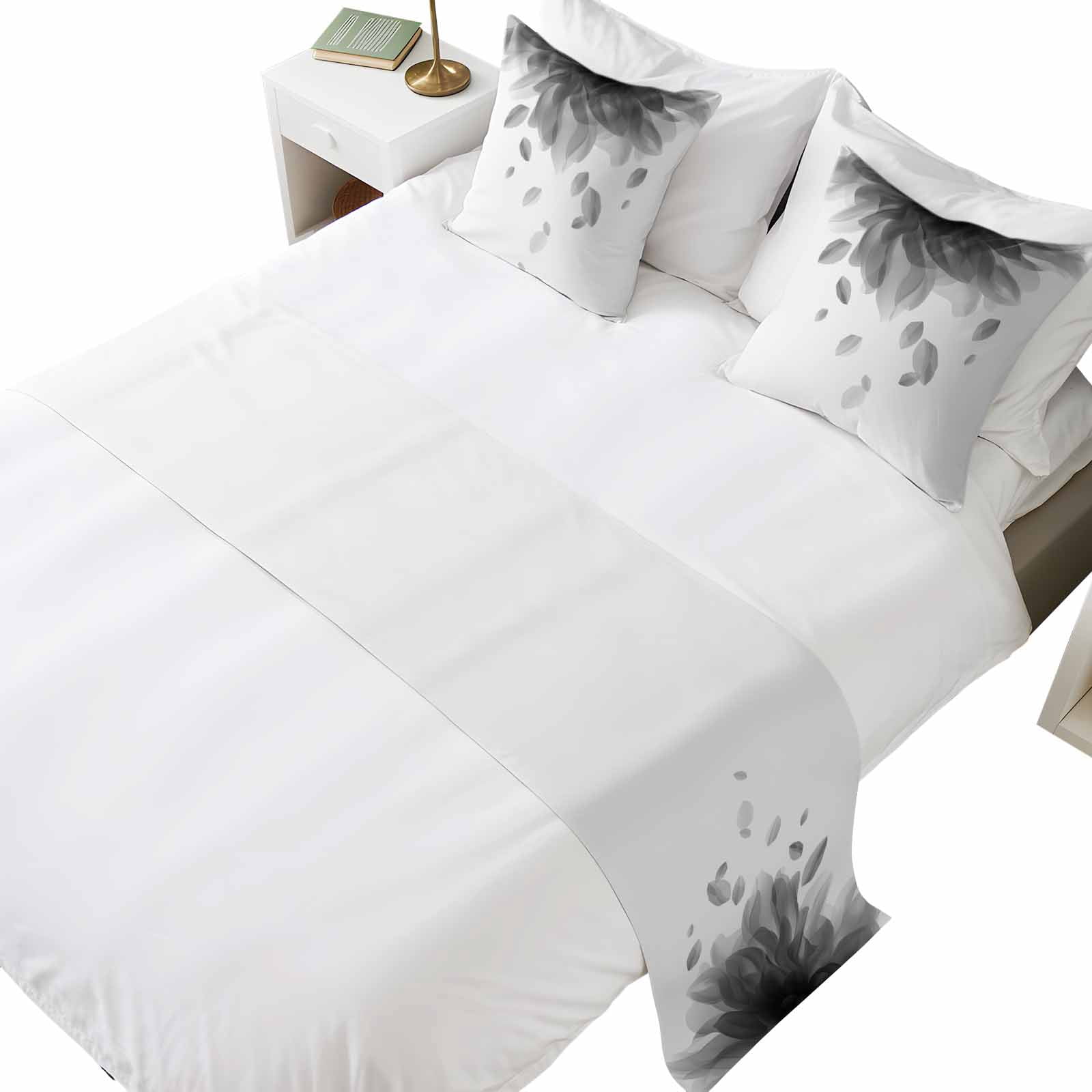 Bed Runner for King Size Bed, Modern Grey 3 Pcs Bedding Runner Set - 1 ...