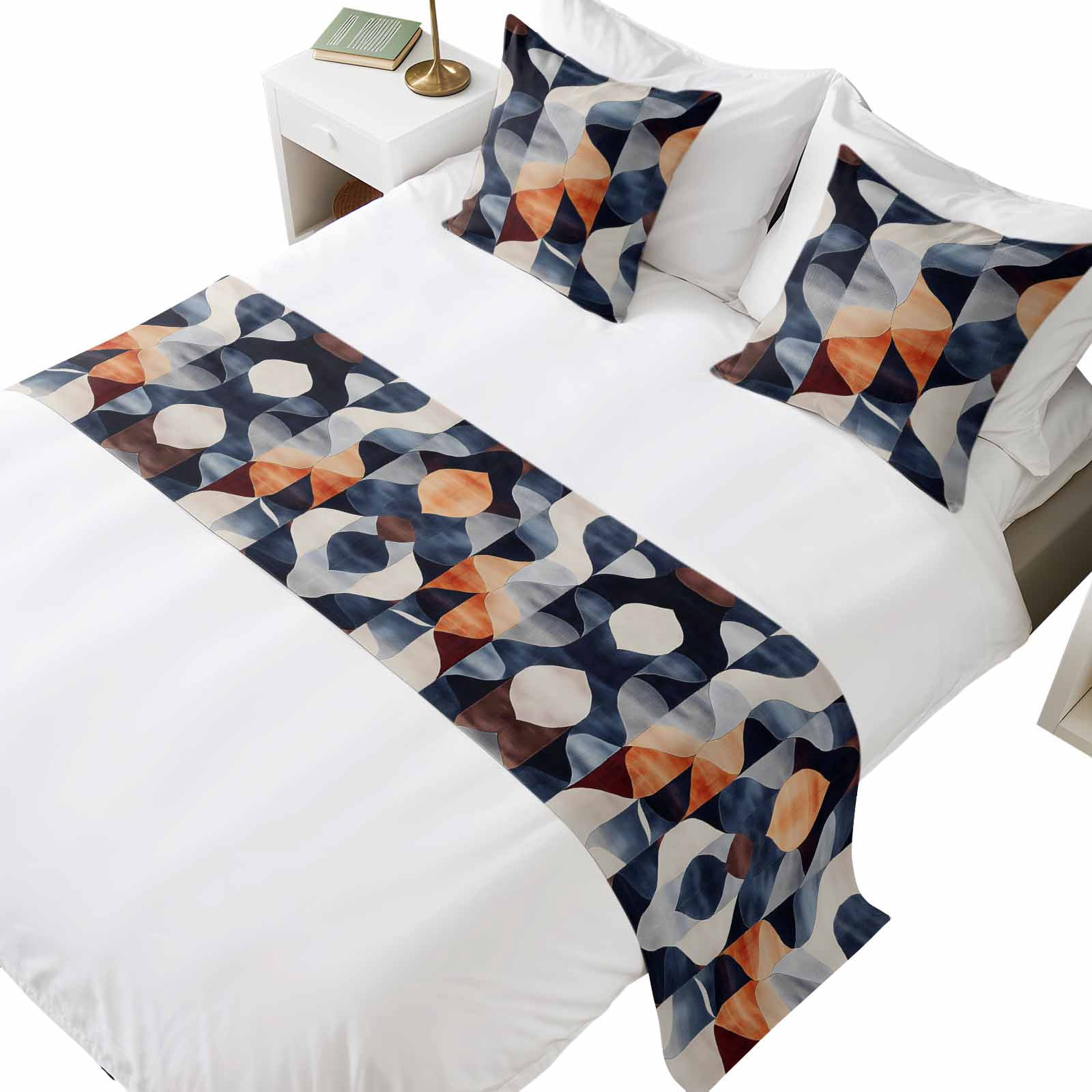Bed Runner for King Size Bed, Navy Blue Burnt Orange 3 Pcs Bedding ...