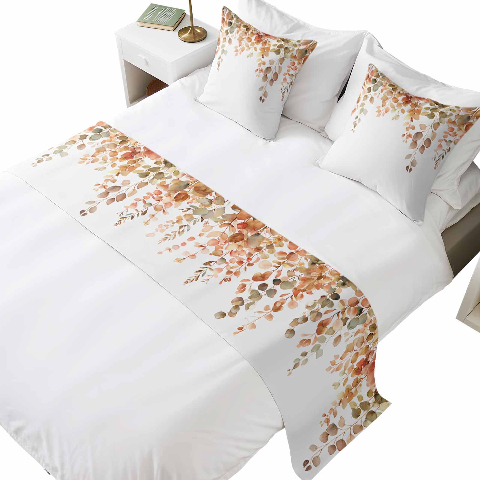 Bed Runner for King Size Bed, Orange Botanical 3 Pcs Bedding Runner Set ...