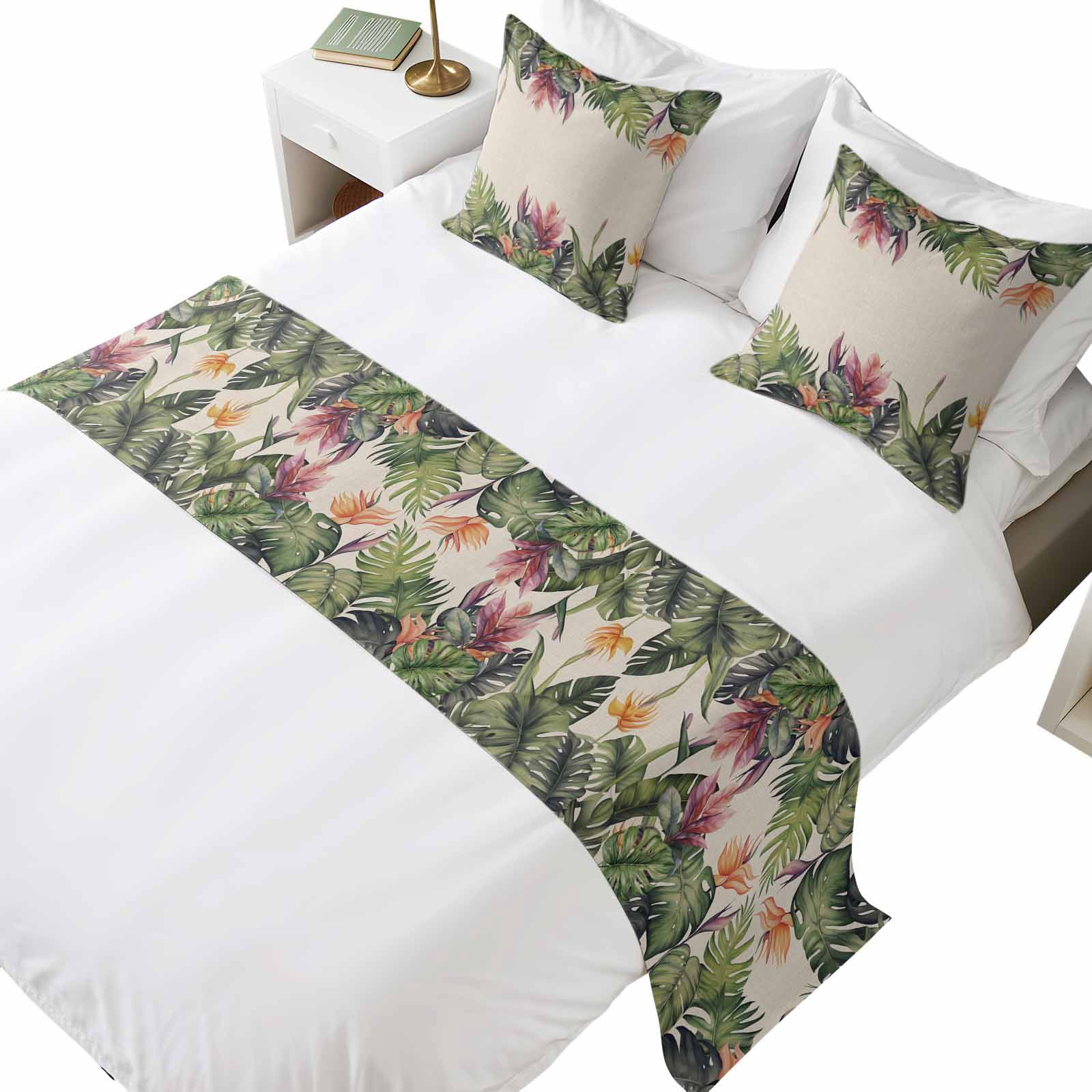 Bed Runner for King Size Bed, Palm Leaves 3 Pcs Bedding Runner Set - 1 ...