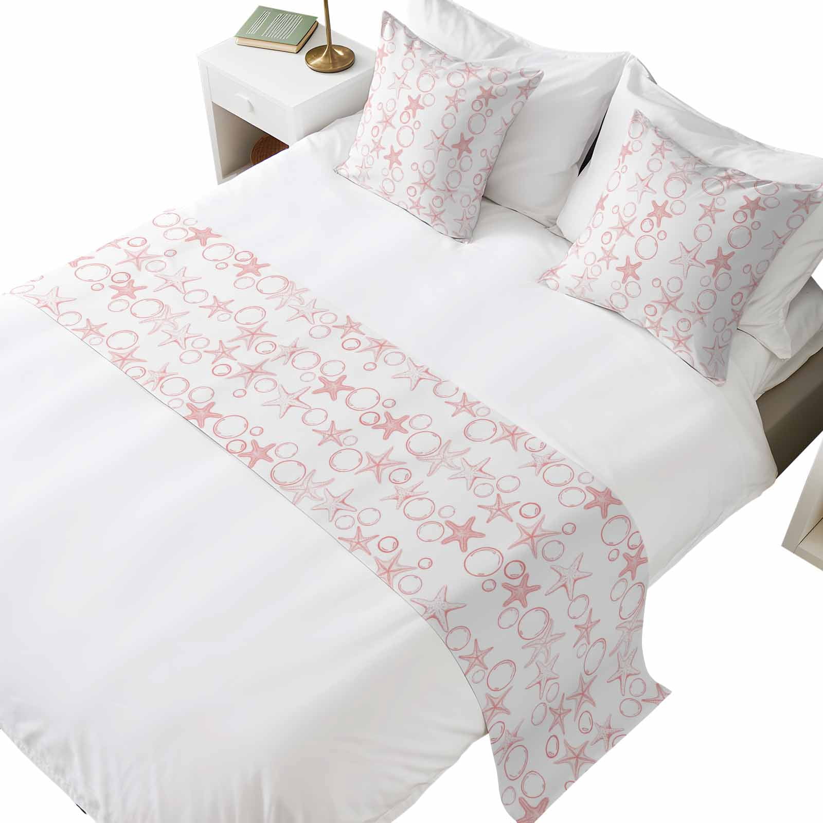 Bed Runner for King Size Bed, Pink Coastal Decorative Beds Runners and ...