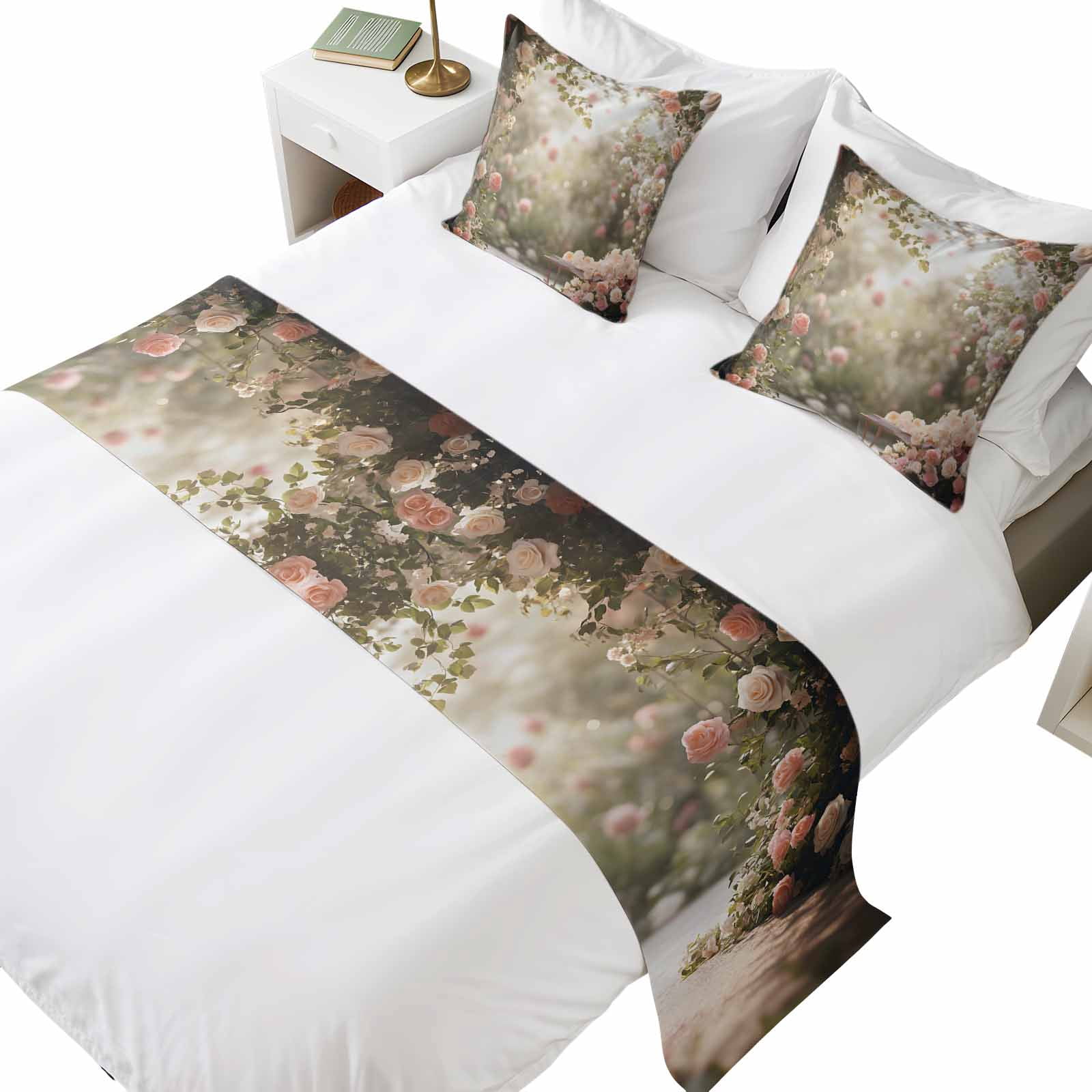 Bed Runner for King Size Bed, Pink Rose Spring Floral 3 Pcs Bedding ...