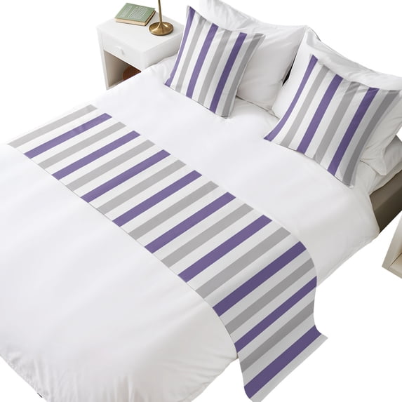 Bed Runner for King Size Bed, Purple Grey Striped 3 Pcs Bedding Runner ...