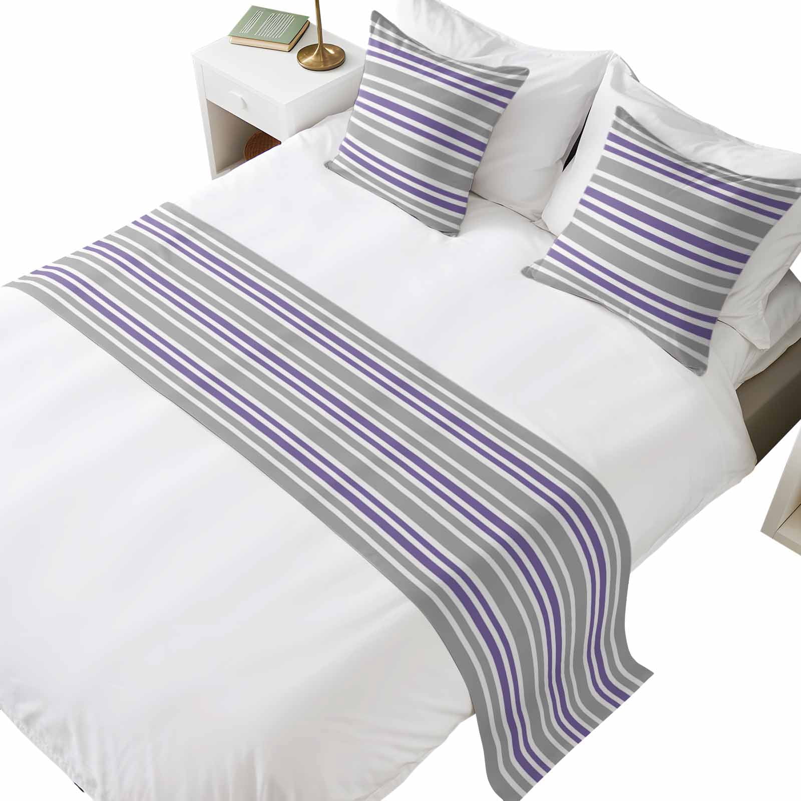 Bed Runner for King Size Bed, Purple Grey Striped Decorative Beds ...