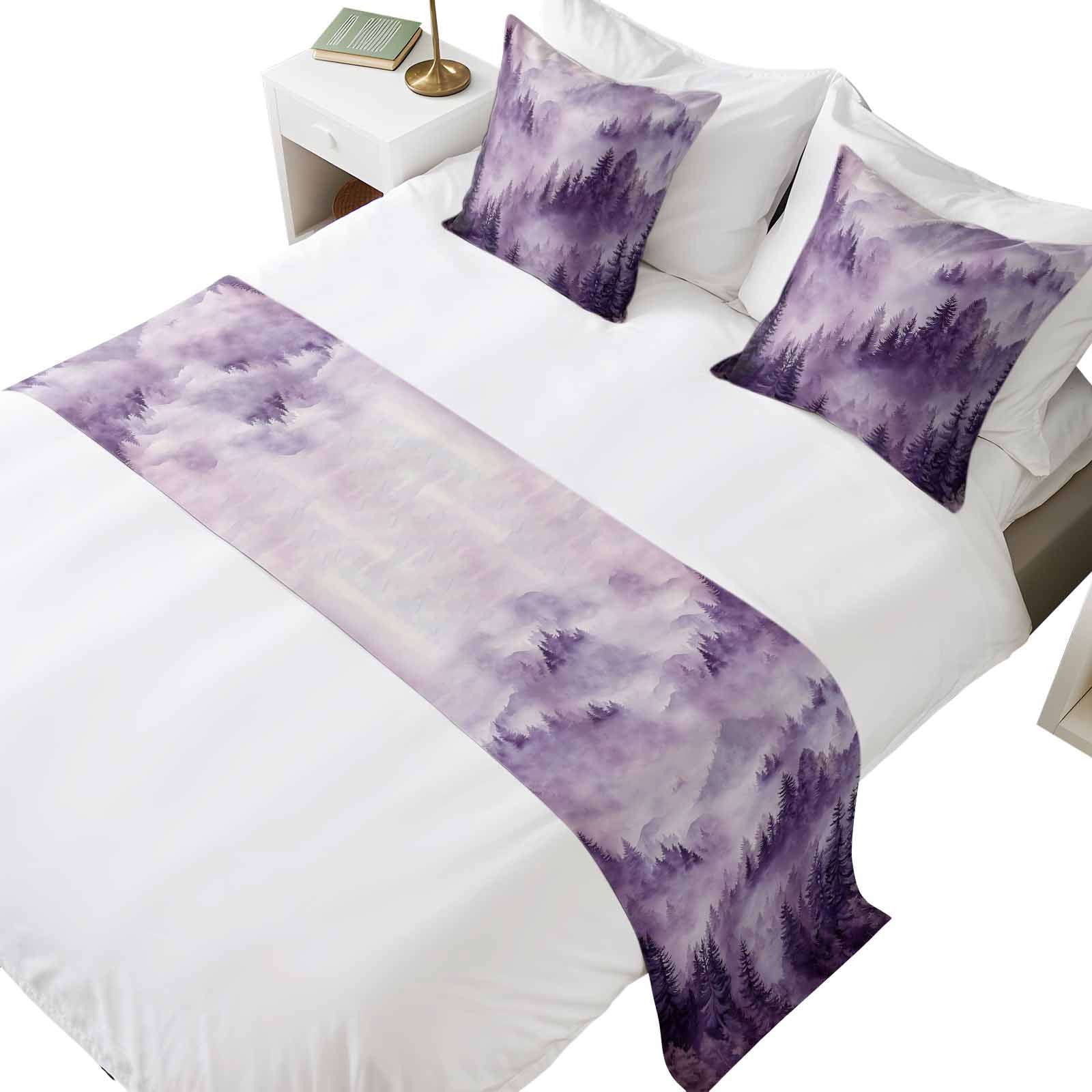 Bed Runner for King Size Bed, Purple Mountain 3 Pcs Bedding Runner Set ...