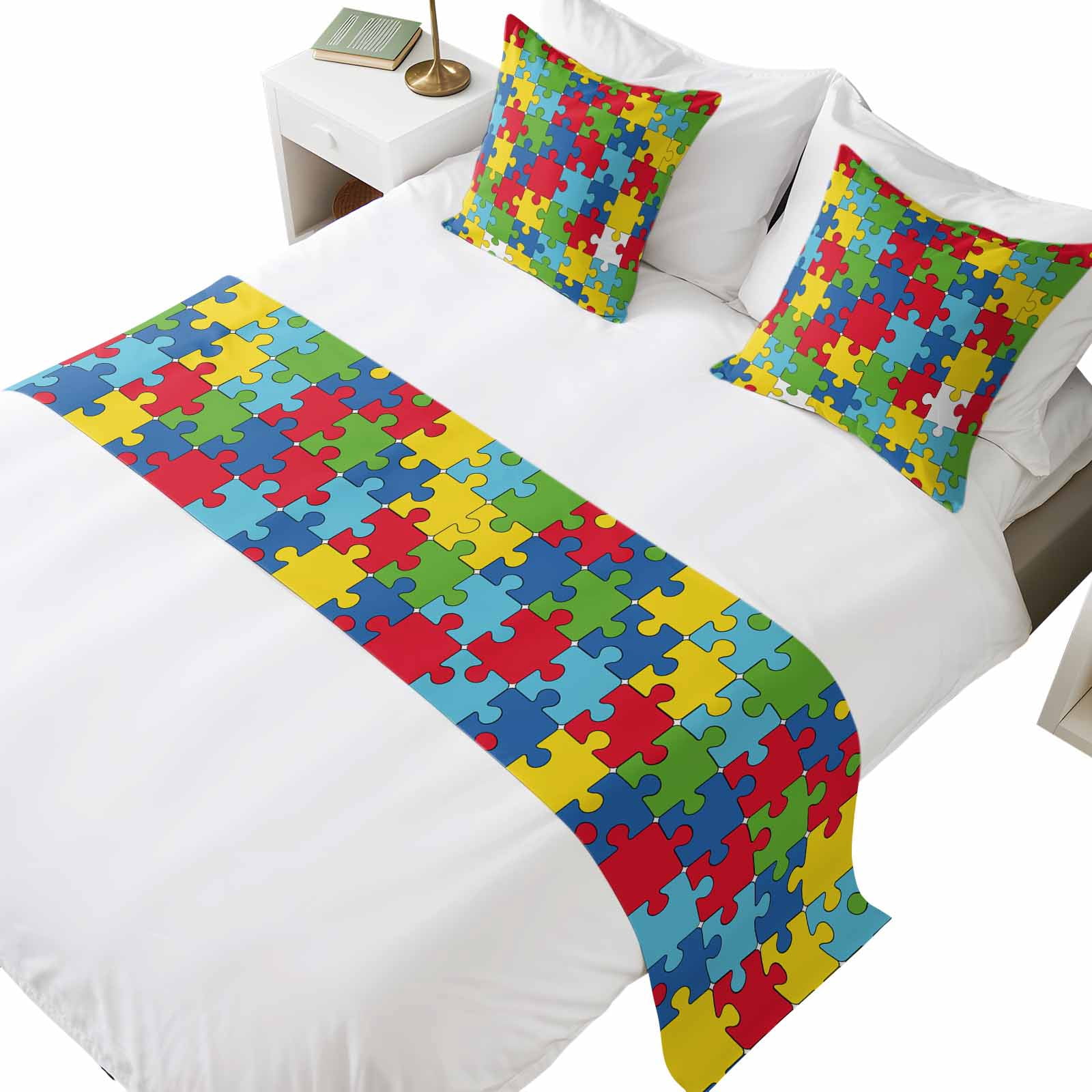 Bed Runner for King Size Bed, Red Blue 3 Pcs Bedding Runner Set - 1 ...