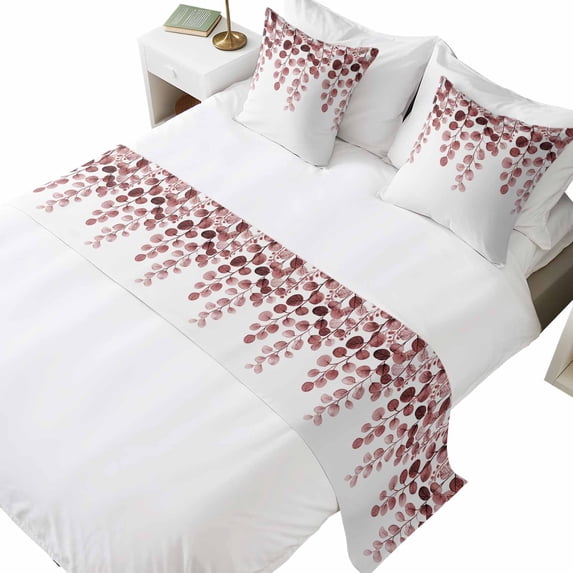 Bed Runner for King Size Bed, Red Eucalyptus Leaves 3 Pcs Bedding ...