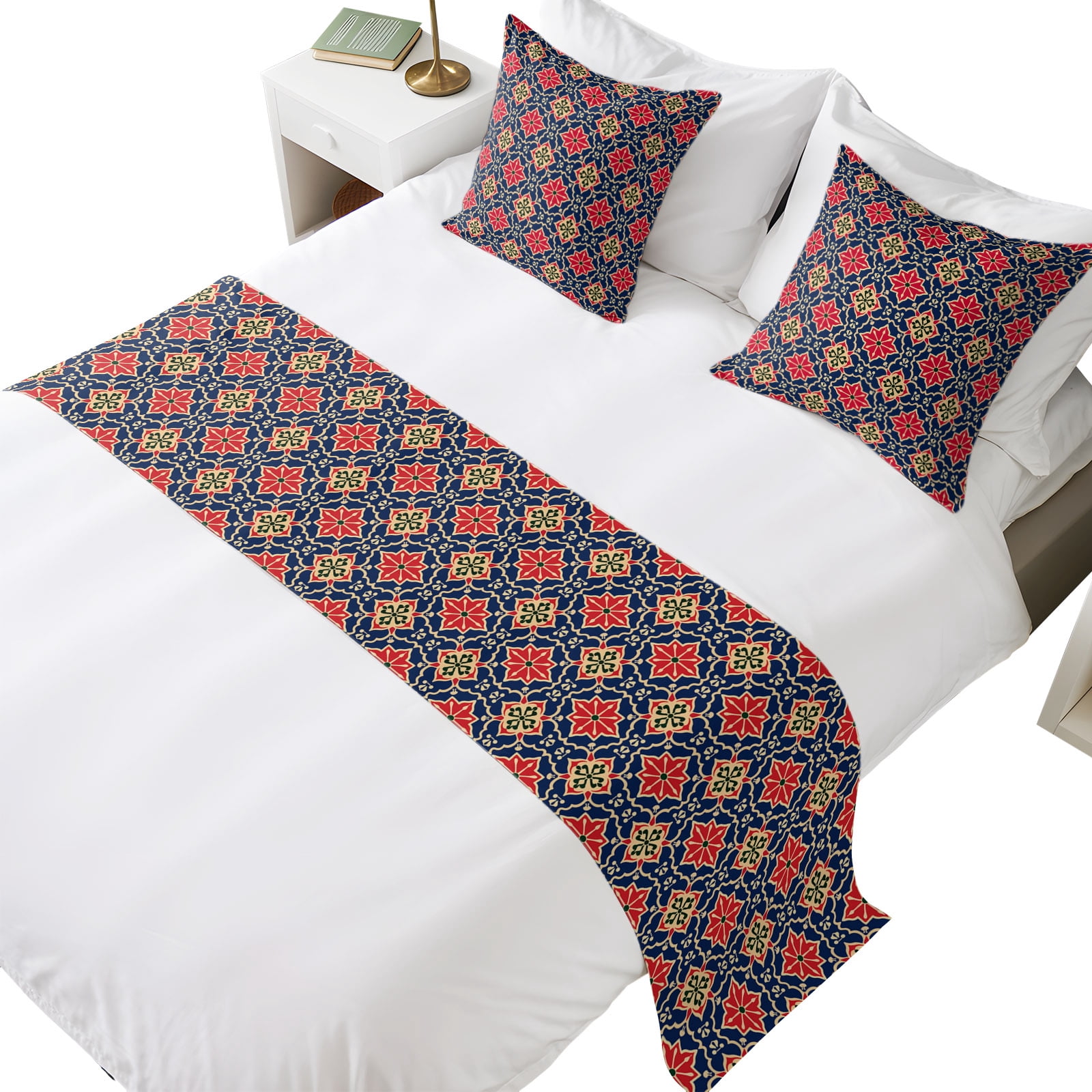 Bed Runner for King Size Bed, Red Navy Blue 3 Pcs Bedding Runner Set ...
