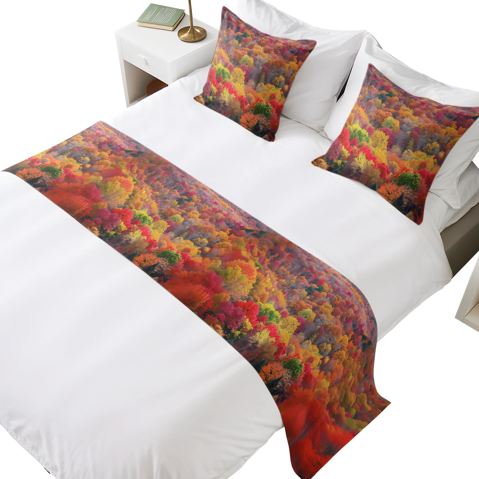 Bed Runner for King Size Bed, Red Orange Green Forest 3 Pcs Bedding ...