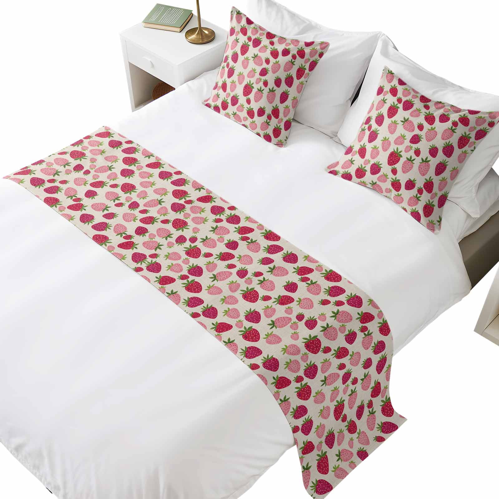 Bed Runner for King Size Bed, Red Pink Strawberry 3 Pcs Bedding Runner ...