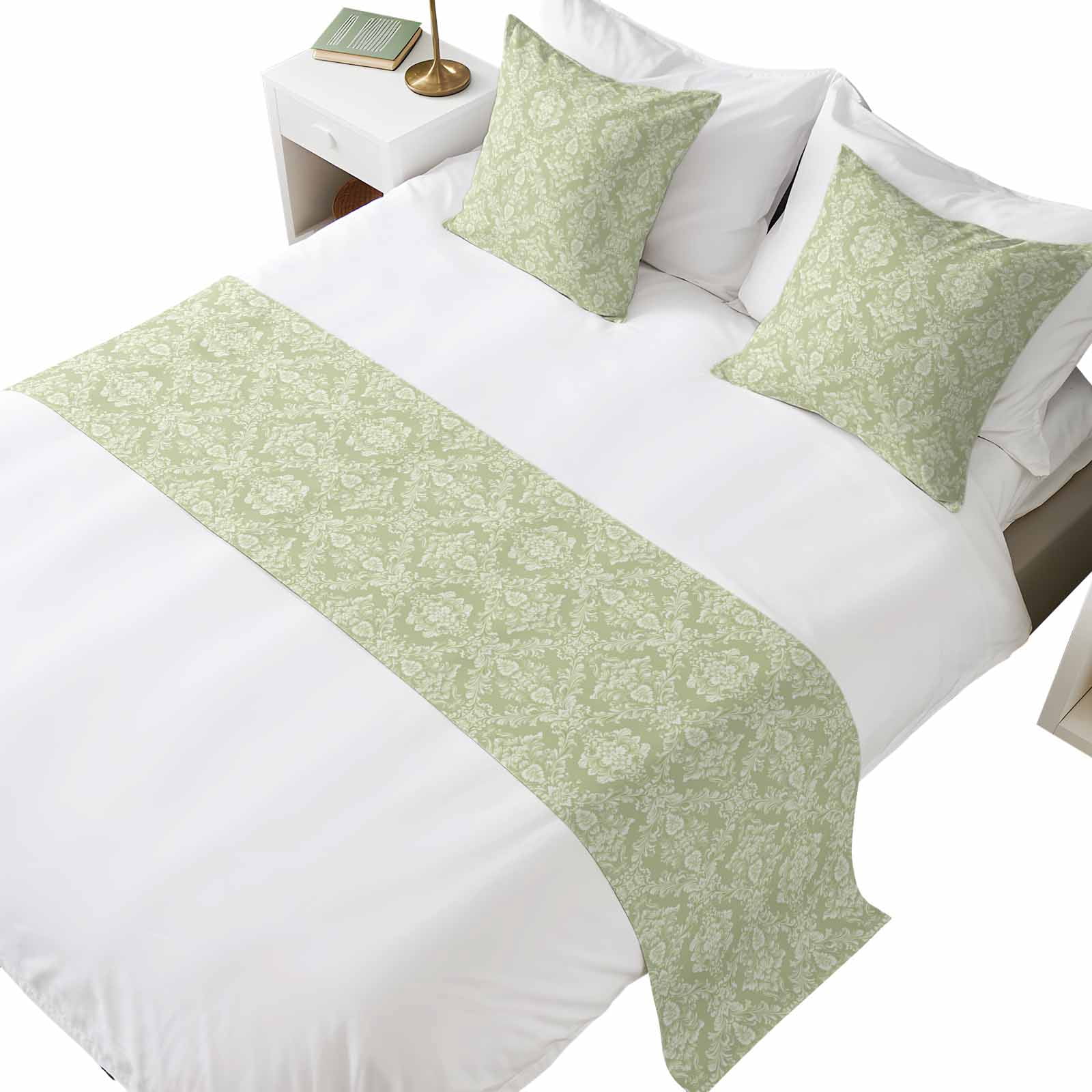 Bed Runner for King Size Bed, Sage Green Boho Floral 3 Pcs Bedding ...