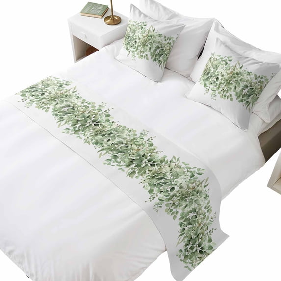 Bed Runner for King Size Bed, Sage Green Eucalyptus Leaves 3 Pcs ...