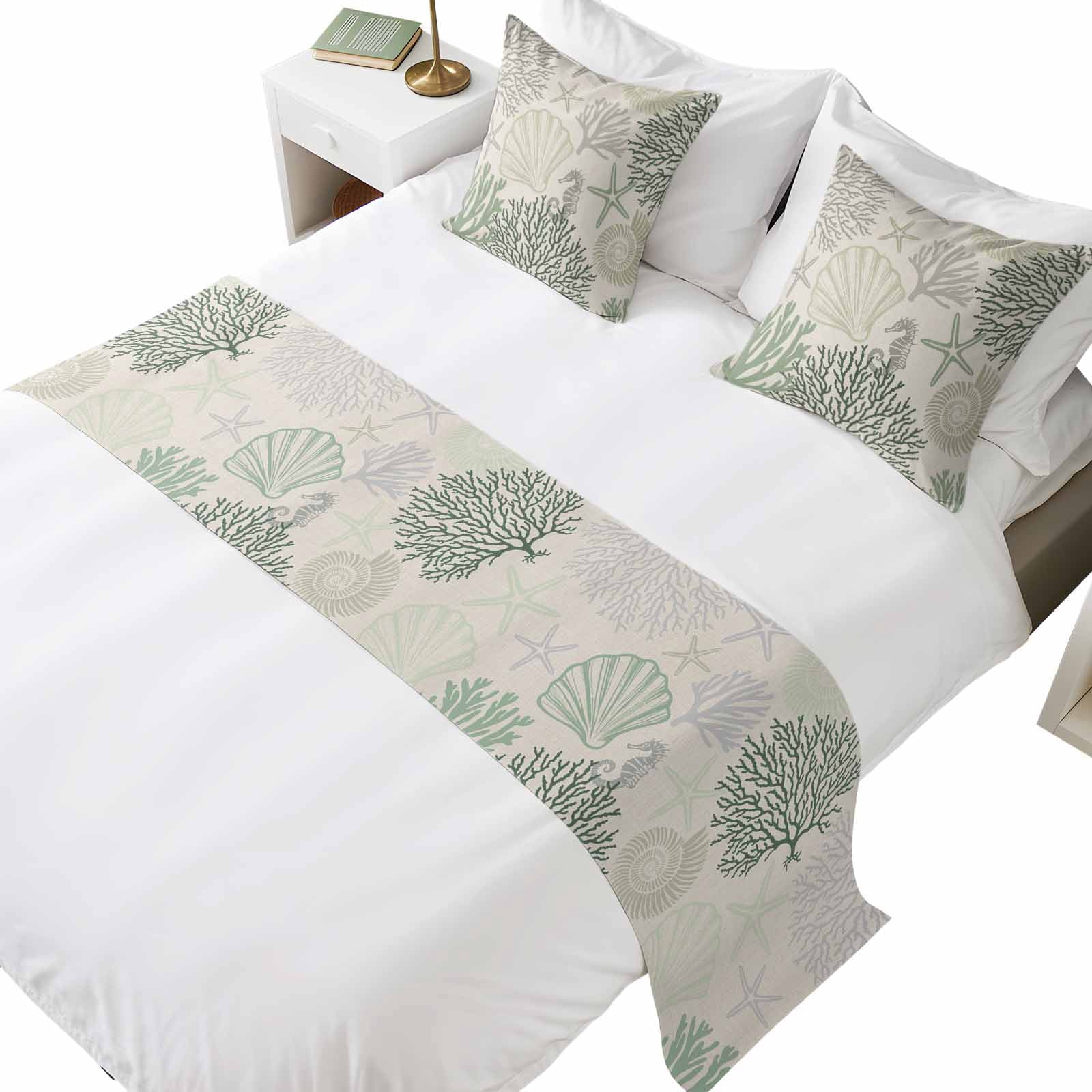 Bed Runner for King Size Bed, Sage Green Ocean Decorative Beds Runners ...