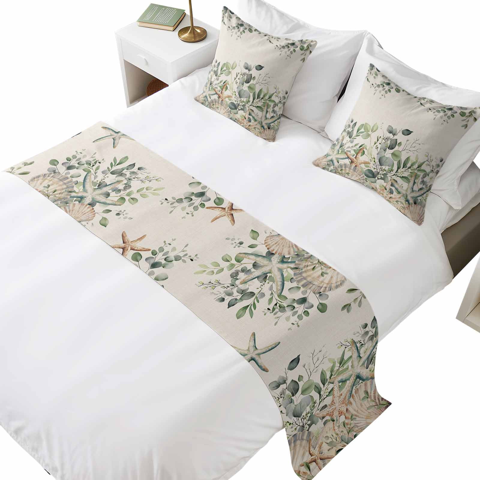 Bed Runner for King Size Bed, Spring Eucalyptus Coastal 3 Pcs Bedding ...