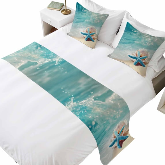 Bed Runner for King Size Bed, Summer Coastal 3 Pcs Bedding Runner Set ...