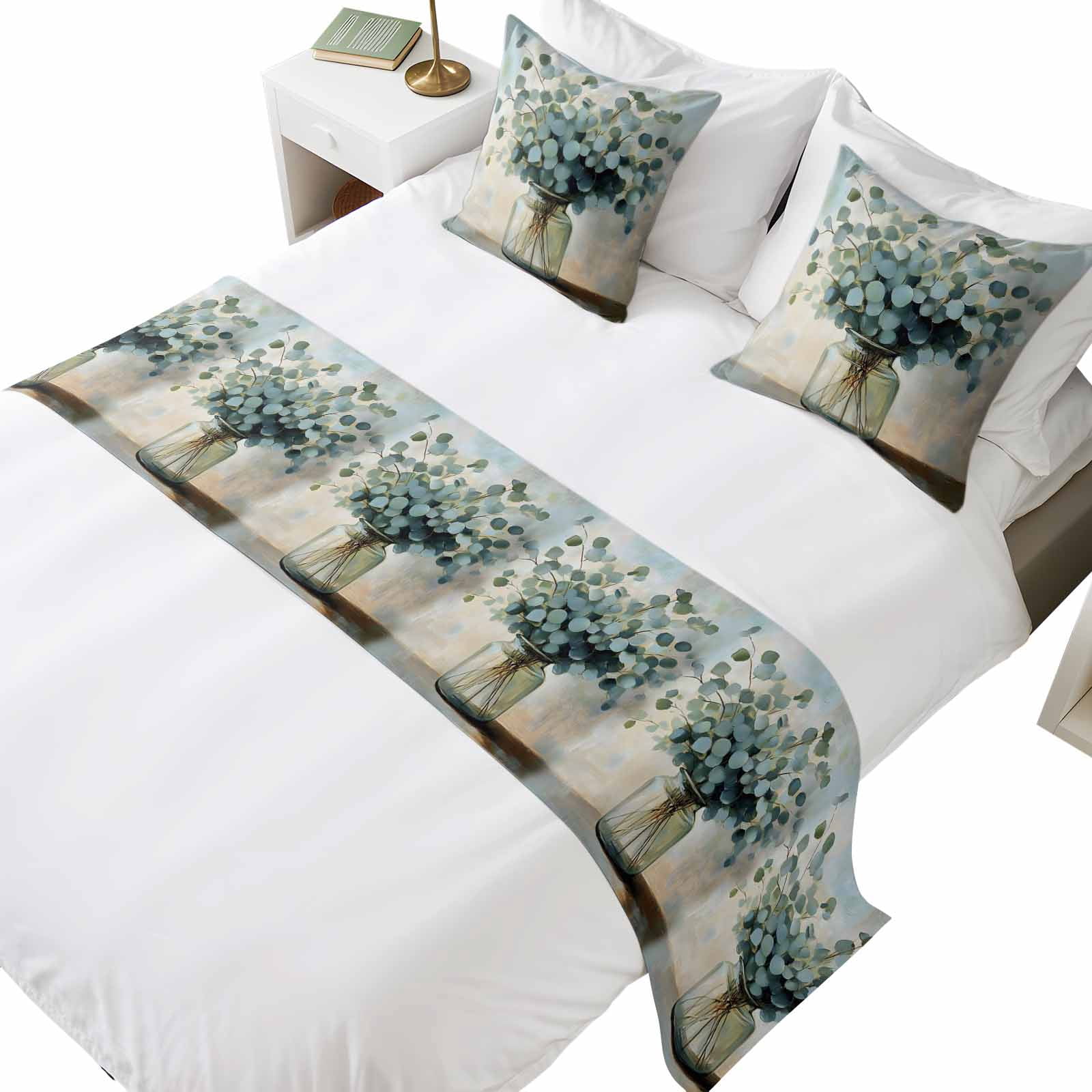 Bed Runner for King Size Bed, Summer Eucalyptus 3 Pcs Bedding Runner ...