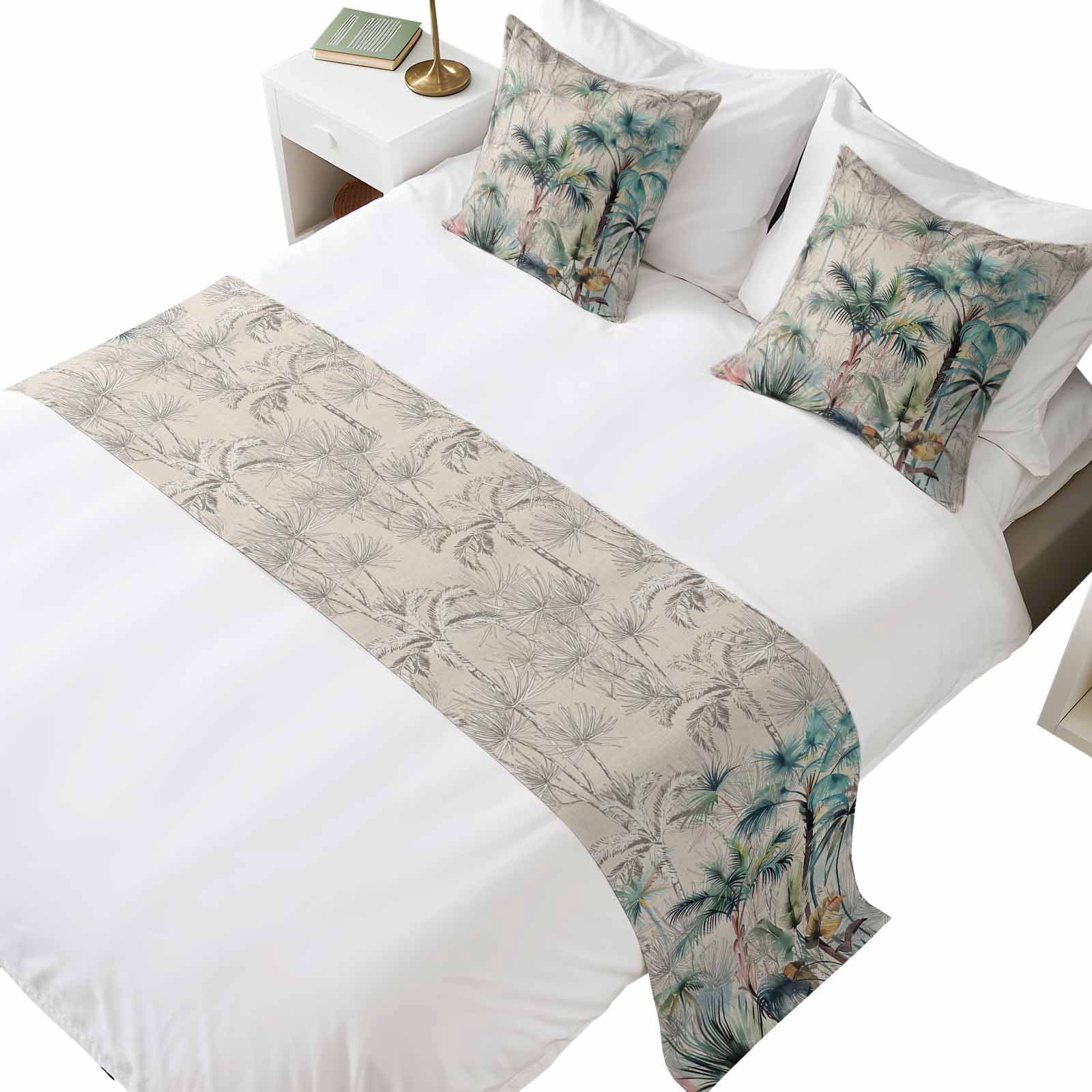 Bed Runner for King Size Bed, Summer Palm Trees 3 Pcs Bedding Runner ...