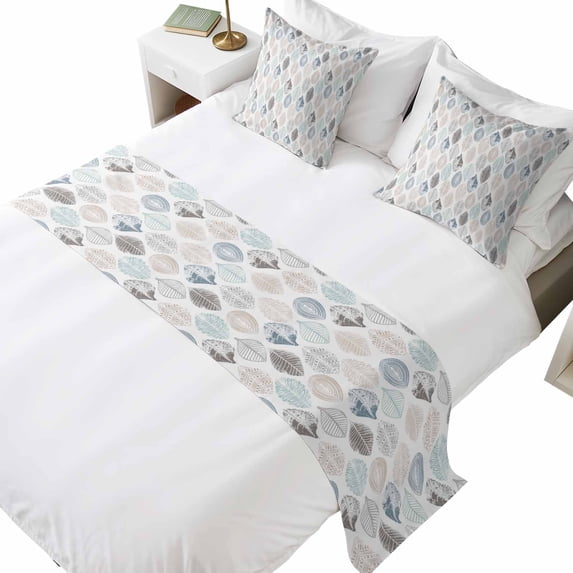 Bed Runner for King Size Bed, Teal Beige Tropical Leaves 3 Pcs Bedding ...