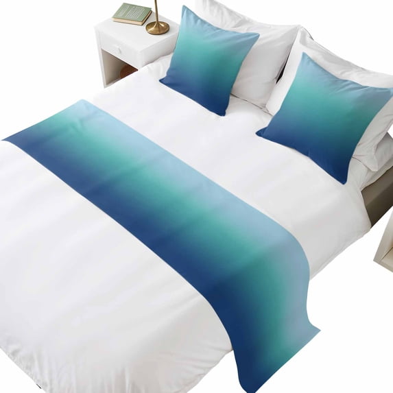 Bed Runner for King Size Bed, Teal Blue Ombre 3 Pcs Bedding Runner Set ...