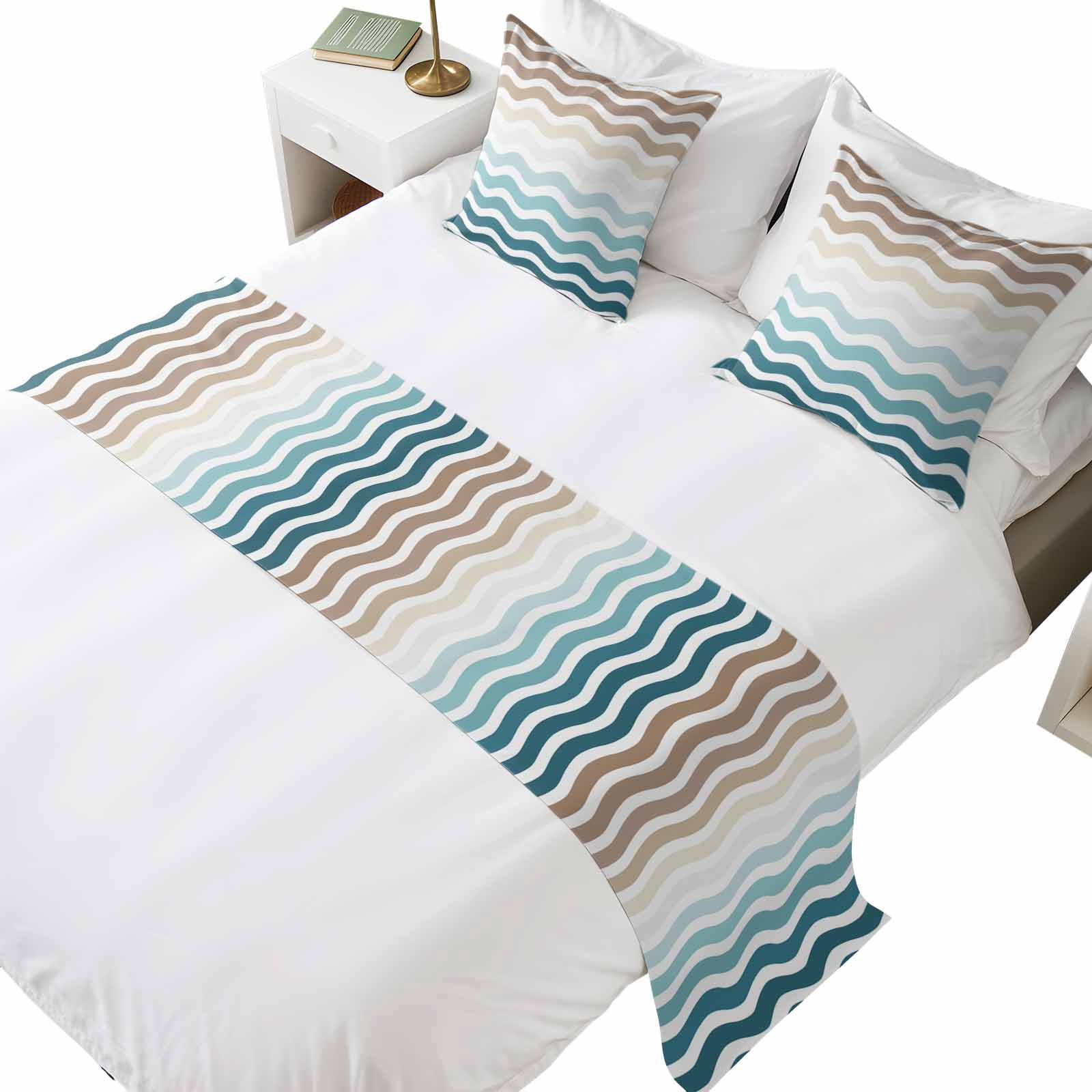 Bed Runner for King Size Bed, Teal Brown Ombre 3 Pcs Bedding Runner Set ...