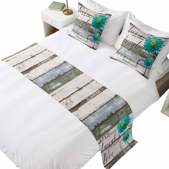 Bed Runner for King Size Bed, Teal Floral 3 Pcs Bedding Runner Set - 1 ...