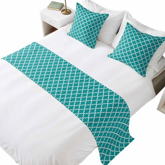 Bed Runner for King Size Bed, Teal Morocco 3 Pcs Bedding Runner Set - 1 ...
