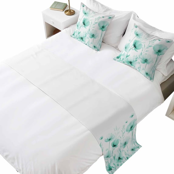 Bed Runner for King Size Bed, Teal Spring Floral 3 Pcs Bedding Runner ...