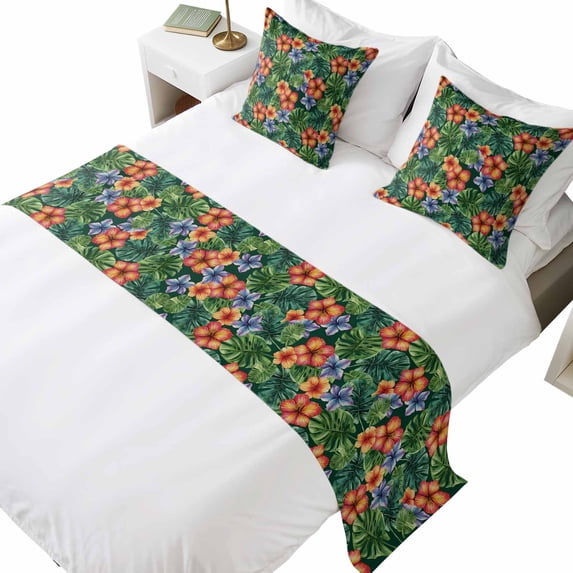 Bed Runner for King Size Bed, Tropical Botanical 3 Pcs Bedding Runner ...