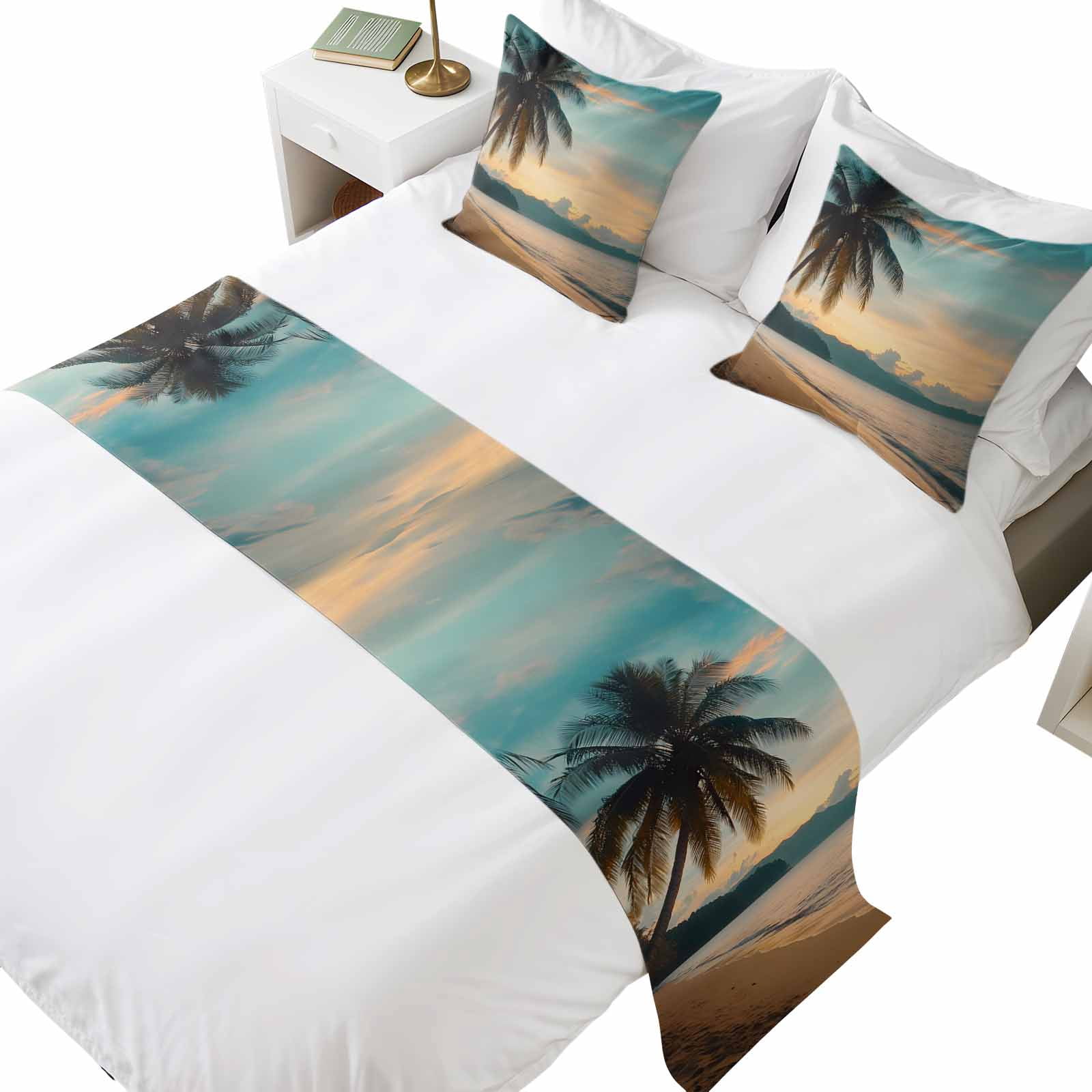 Bed Runner for King Size Bed, Tropical Palm 3 Pcs Bedding Runner Set ...