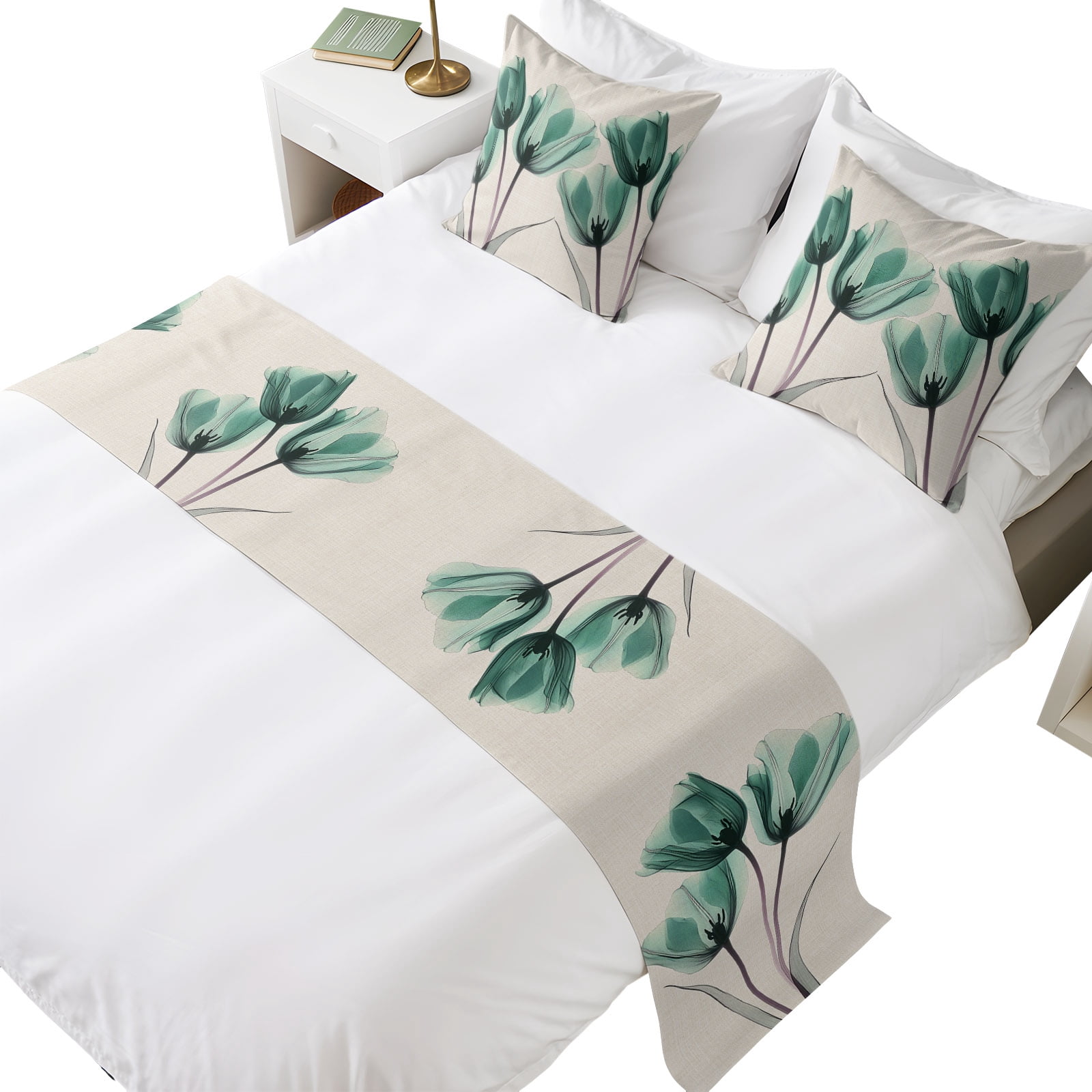 Bed Runner for King Size Bed, Tulip Black White 3 Pcs Bedding Runner ...