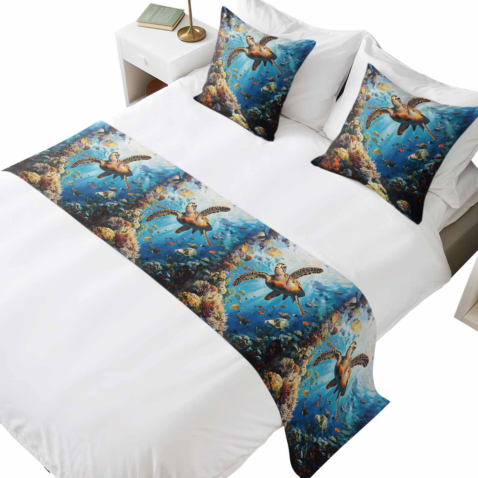 Bed Runner for King Size Bed, Turtle 3 Pcs Bedding Runner Set - 1 ...