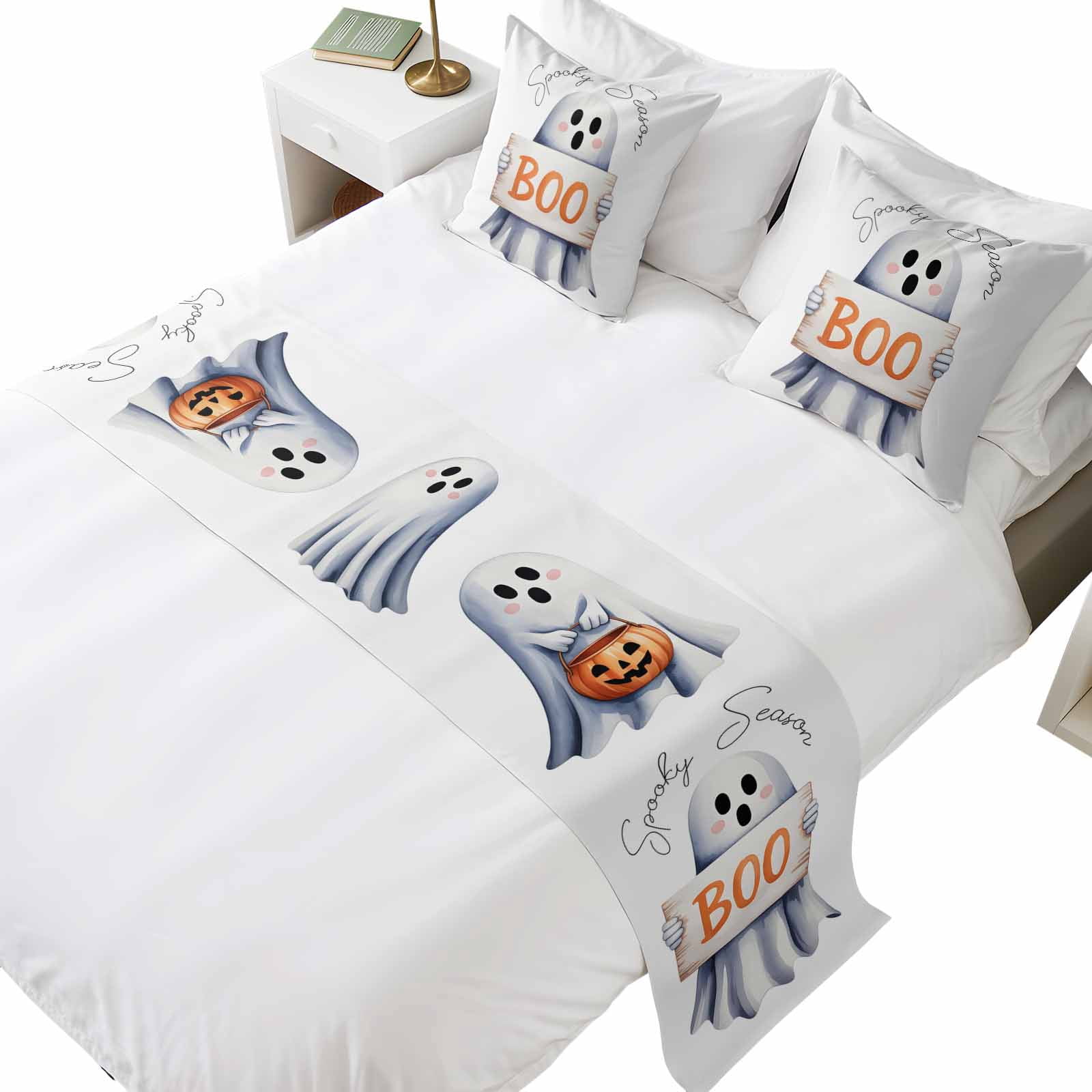 Bed Runner for King Size Bed, White Halloween Decorative Beds Runners ...