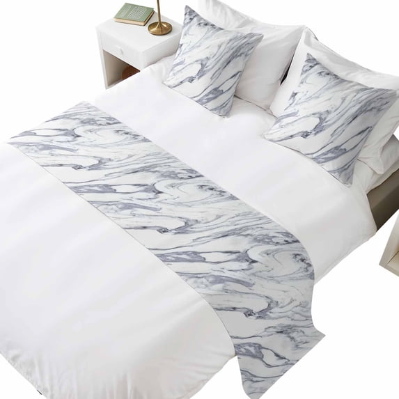 Bed Runner for King Size Bed, White Marble 3 Pcs Bedding Runner Set - 1 ...