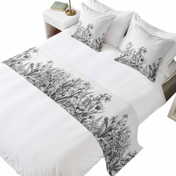 Bed Runner for King Size Bed, Wildflower Leaf 3 Pcs Bedding Runner Set ...