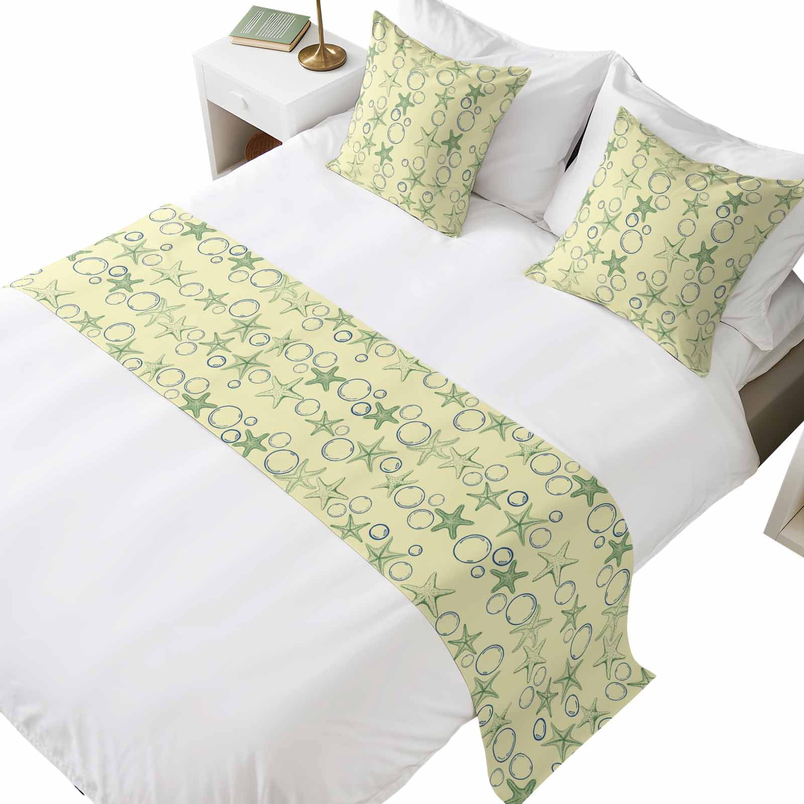 Bed Runner for King Size Bed, Yellow Green Coastal 3 Pcs Bedding Runner ...