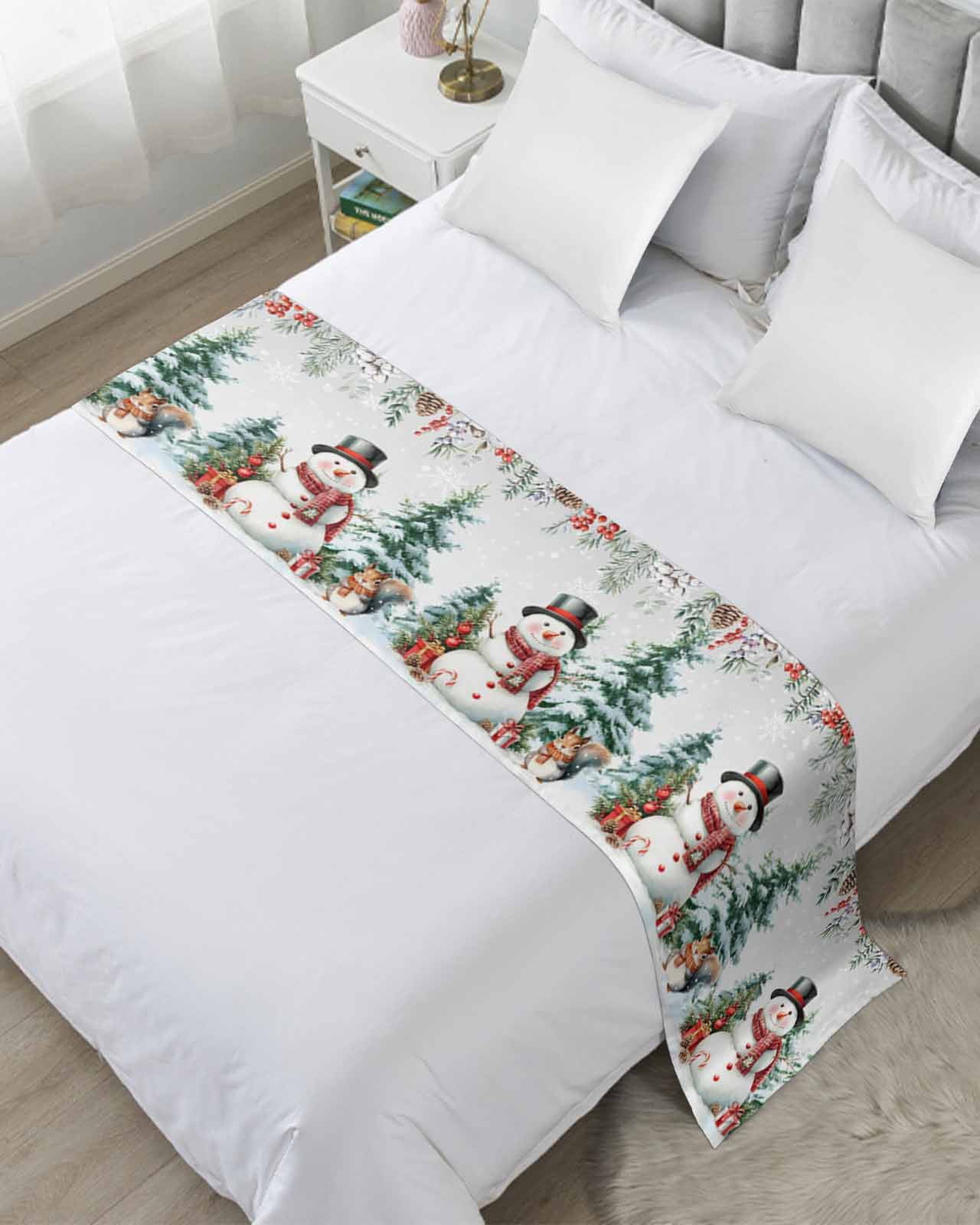 Bed Runner for King Size, Snowman Christmas Decorative Scarf Throws for Foot of Bed, Weeping ...