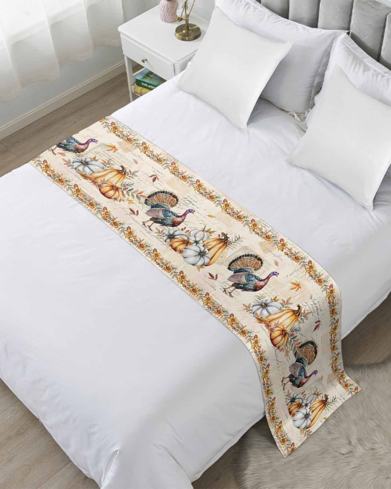 Bed Runner for King Size, Thanksgiving Pumpkins Decorative Scarf Throws ...