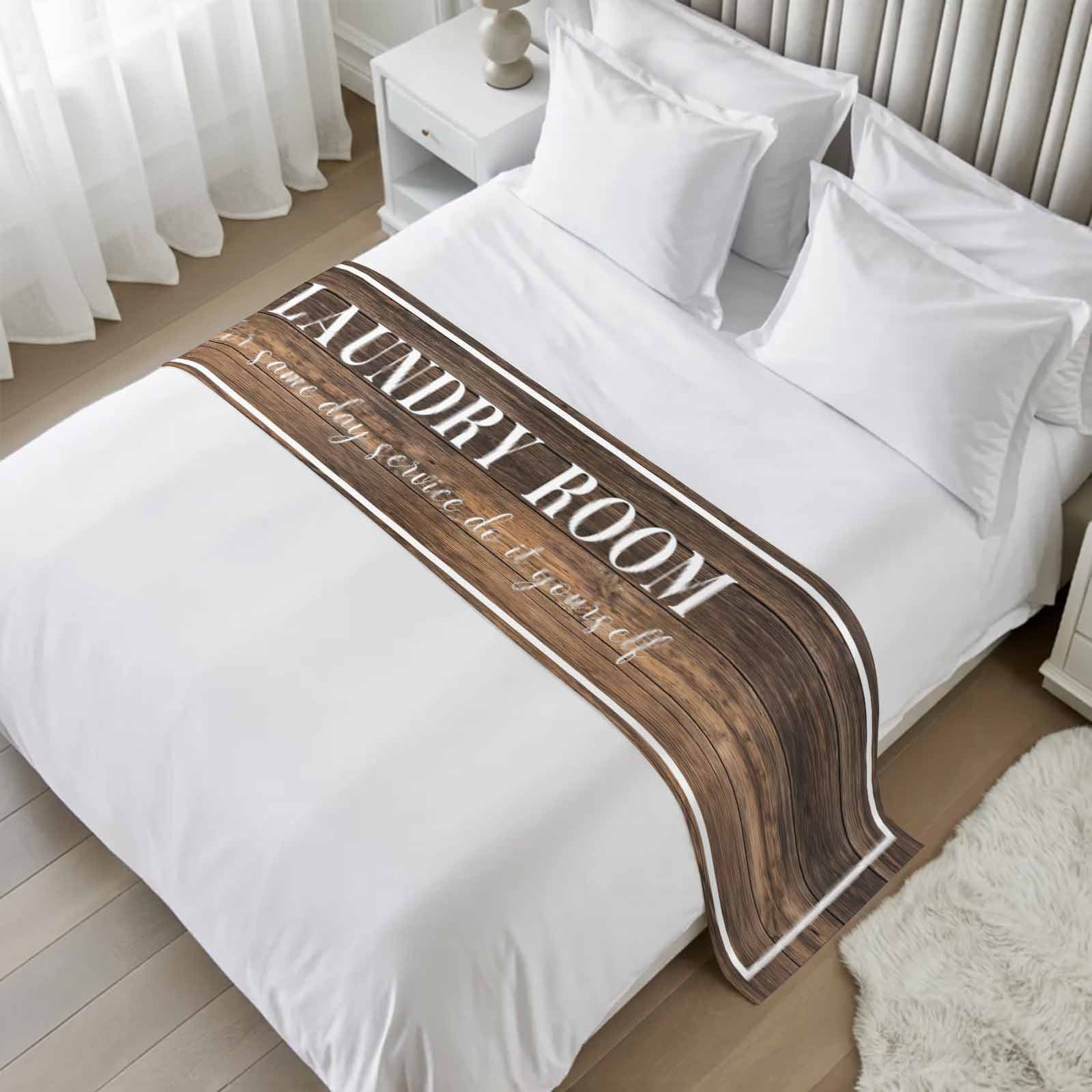 Bed Runner Laundry Room Bedding Scarves Soft Decorative Bed Flag Wood ...