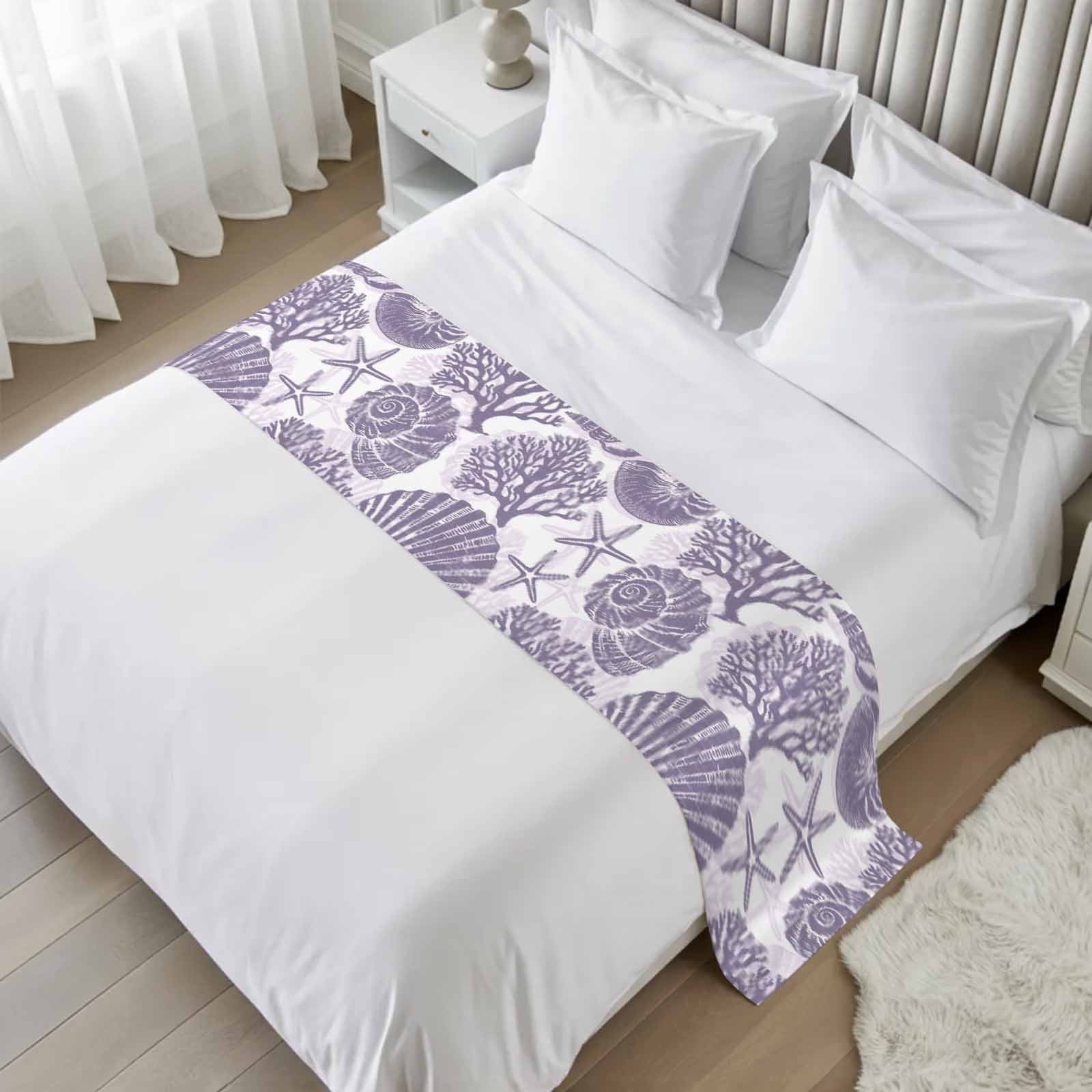 Bed Runner Lavender Coastal Conch Bedding Scarves Soft Decorative Bed ...