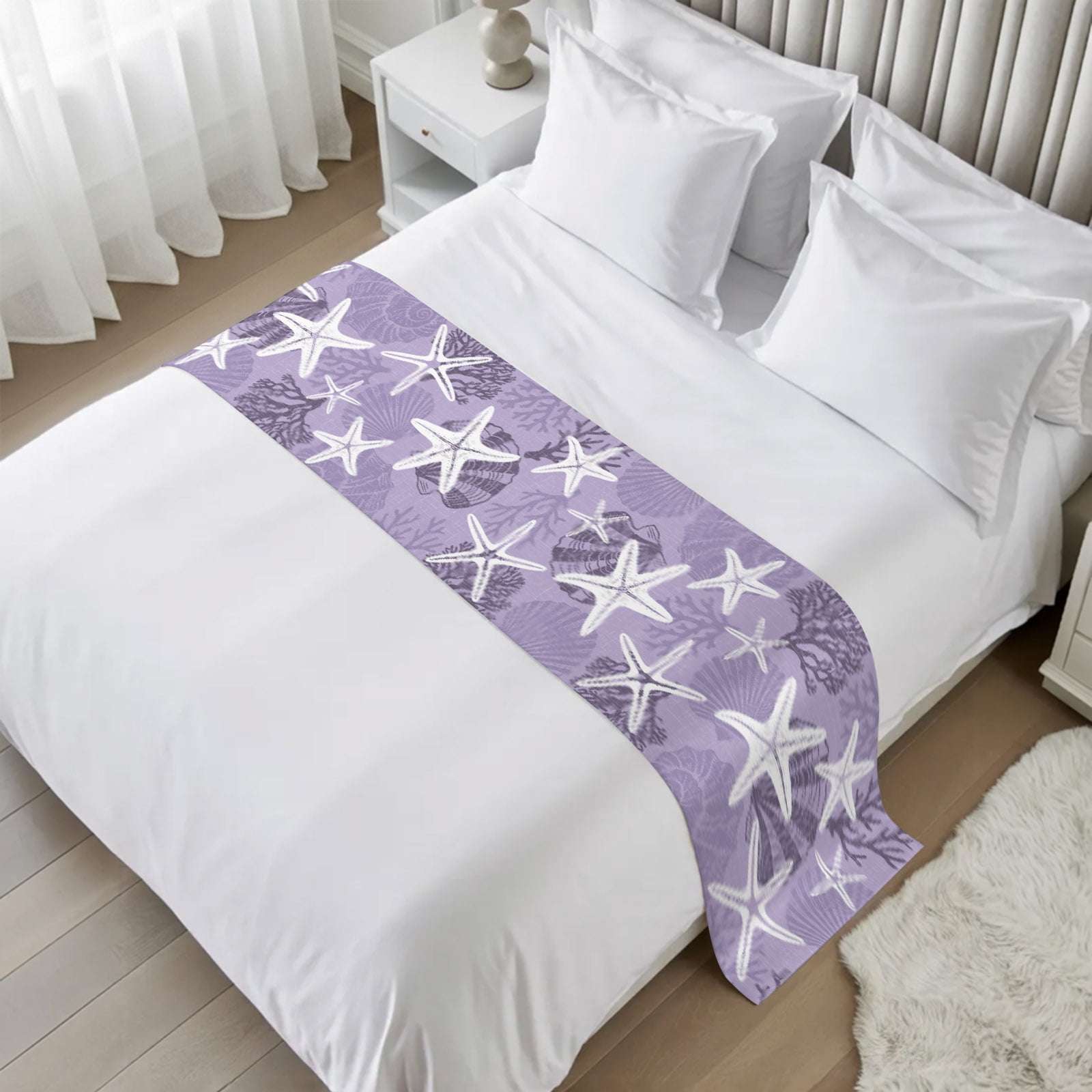 Bed Runner Lavender Linen Ocean Starfish Bedding Scarves Soft ...